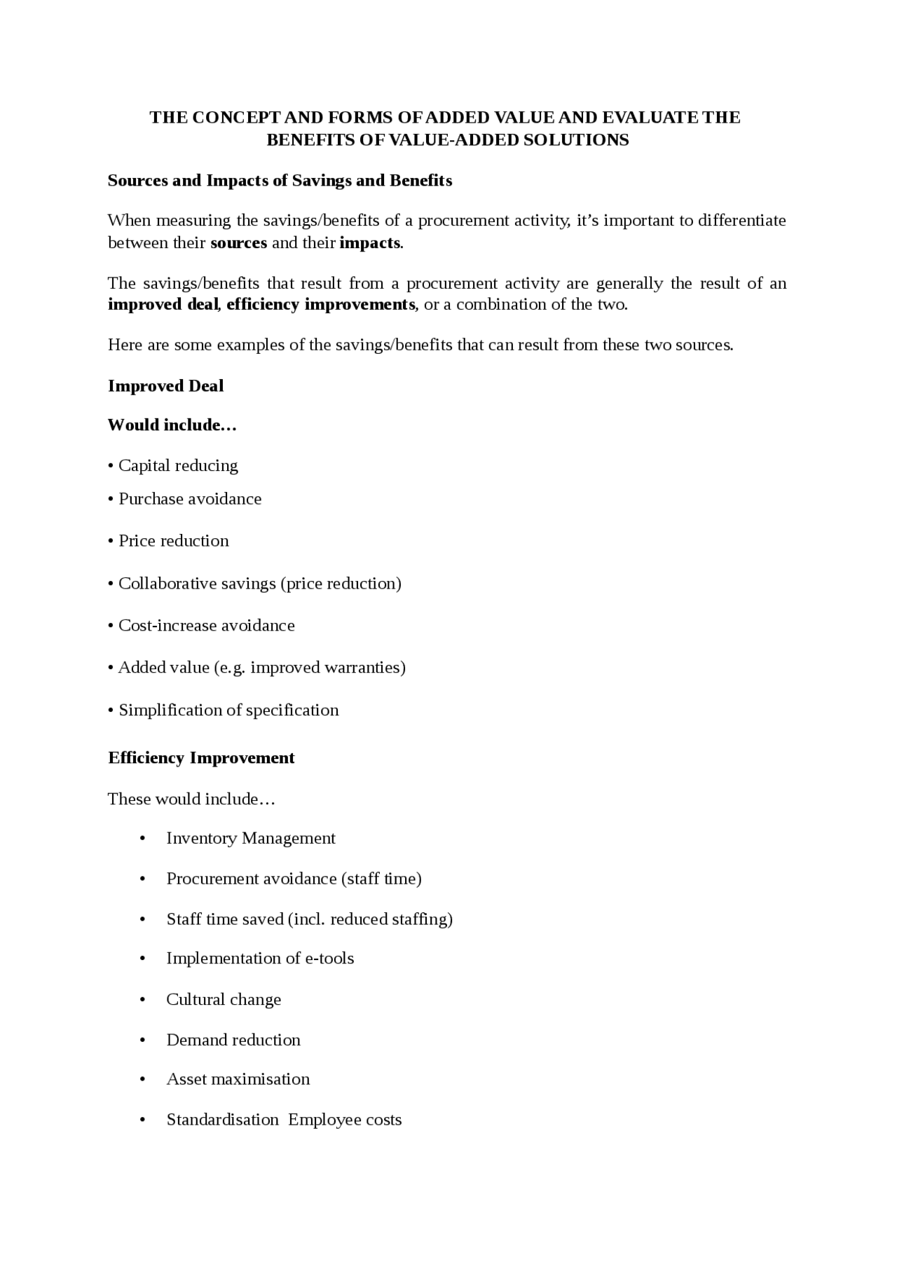 THE CONCEPT AND FORMS OF ADDED VALUE AND BENEFITS OF VALUE - Docsity