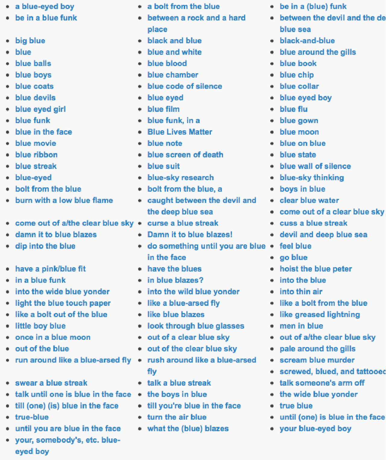List of color idioms with blue - Docsity