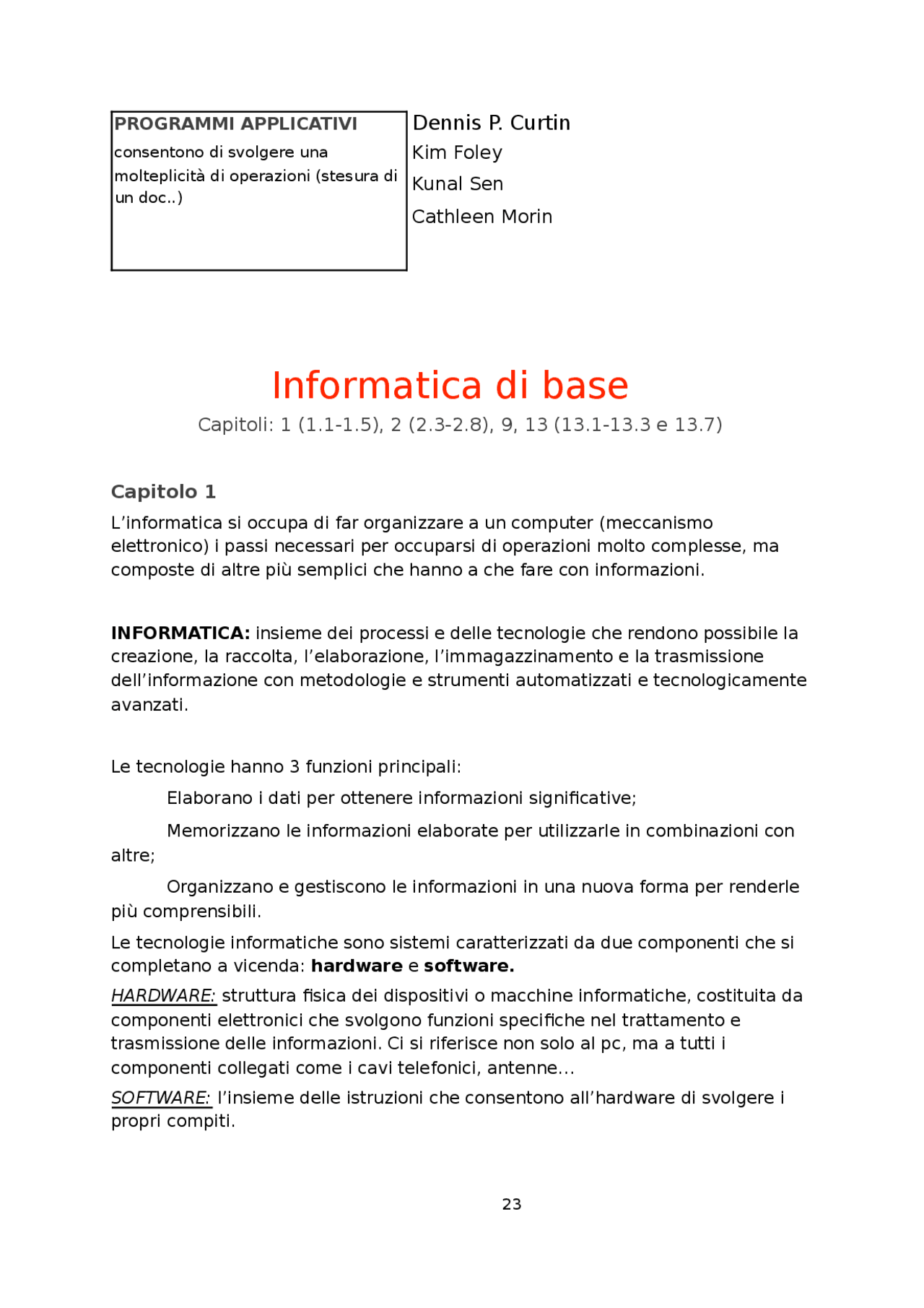 Riassunto Informatica Di Base Schemi E Mappe Concettuali Di Elementi