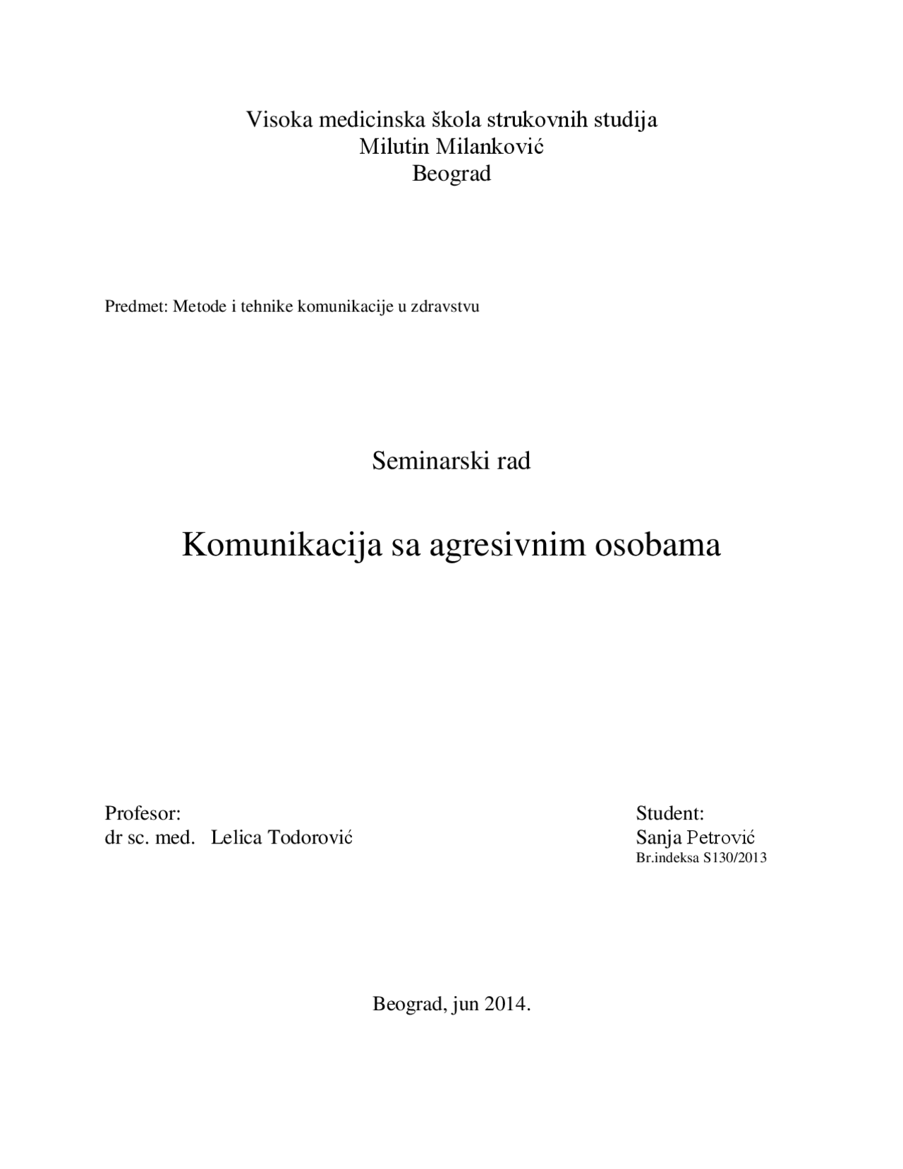 Komunikacija Sa Agresivnim Osobama Esej Predlog Sociologija Docsity