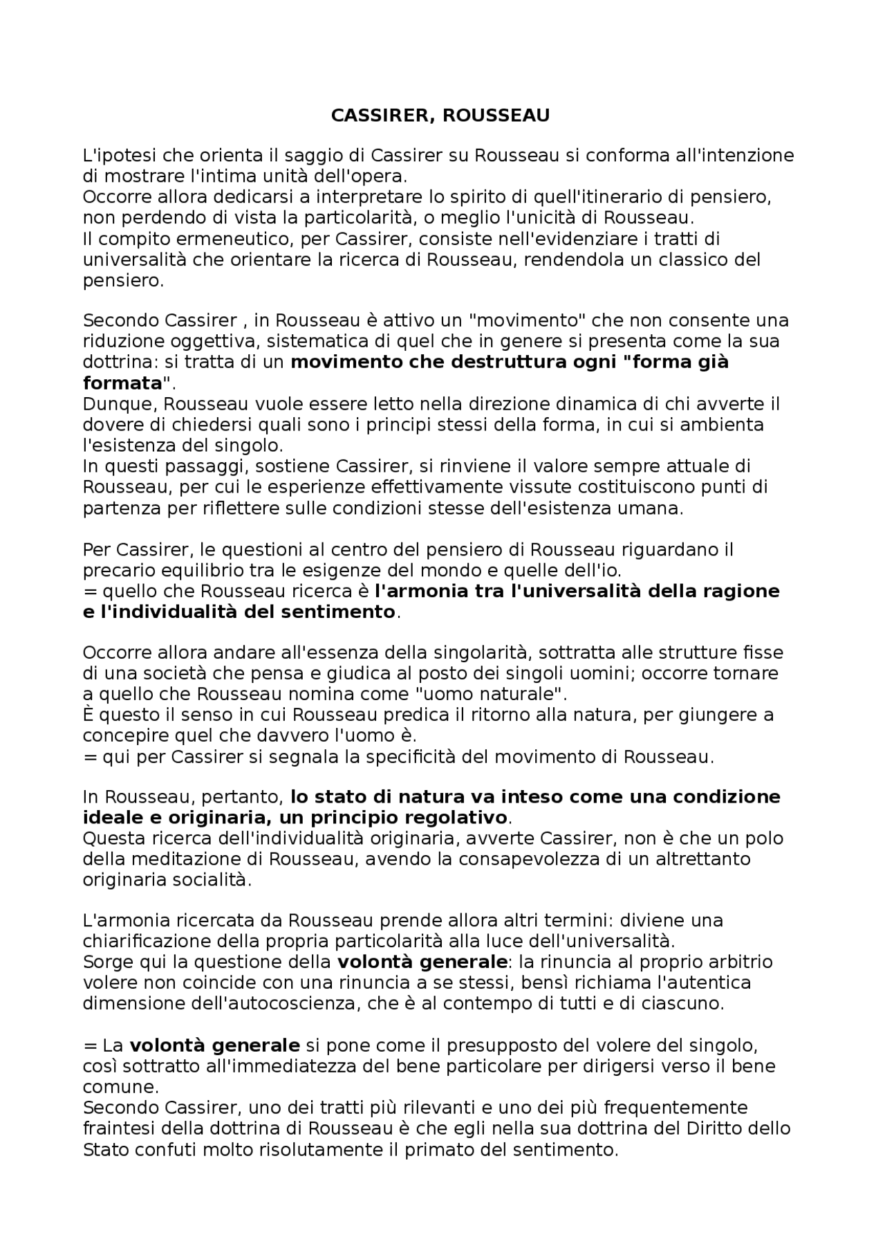 Riassunto Di Rousseau Di Cassirer Docsity