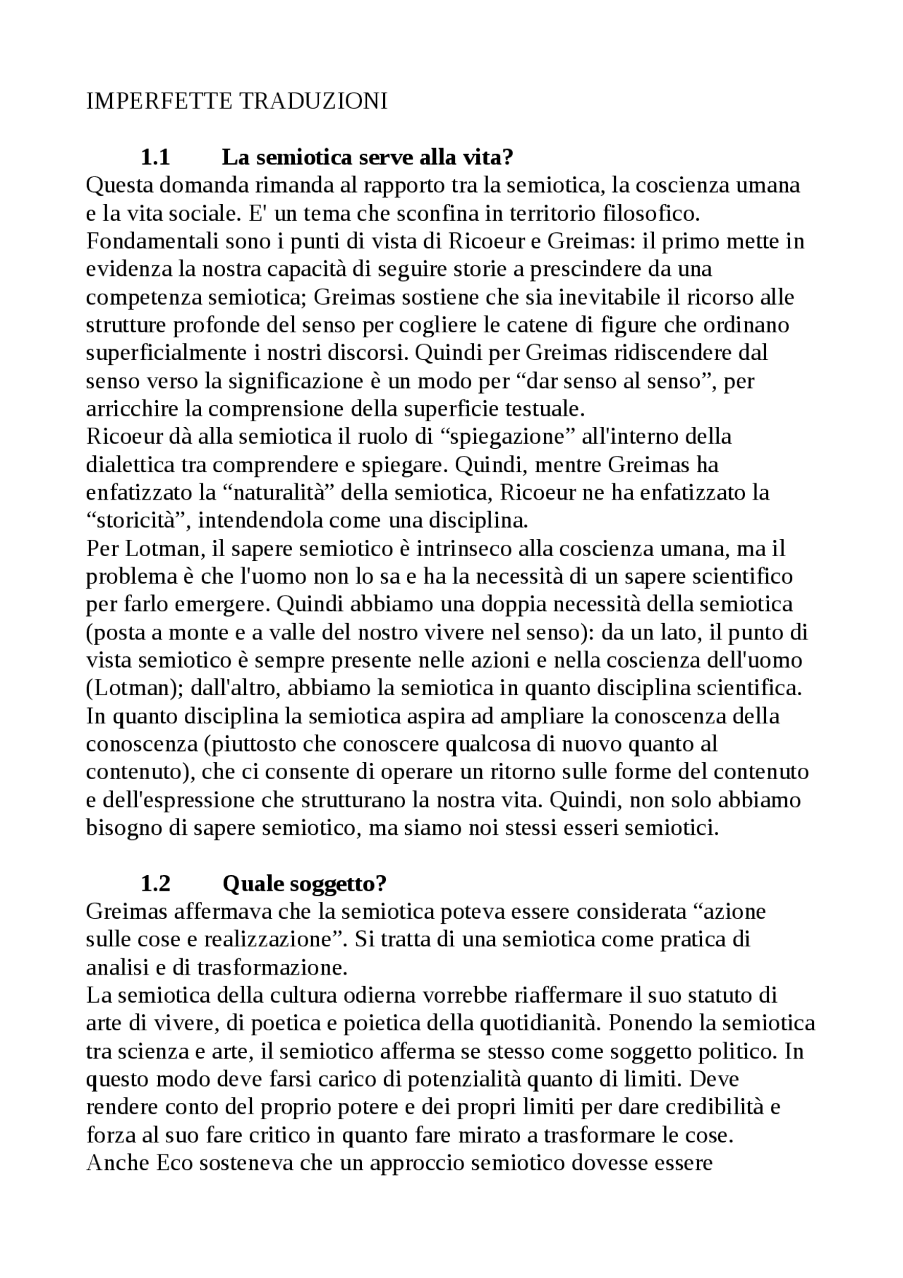 Imperfette Traduzioni Docsity