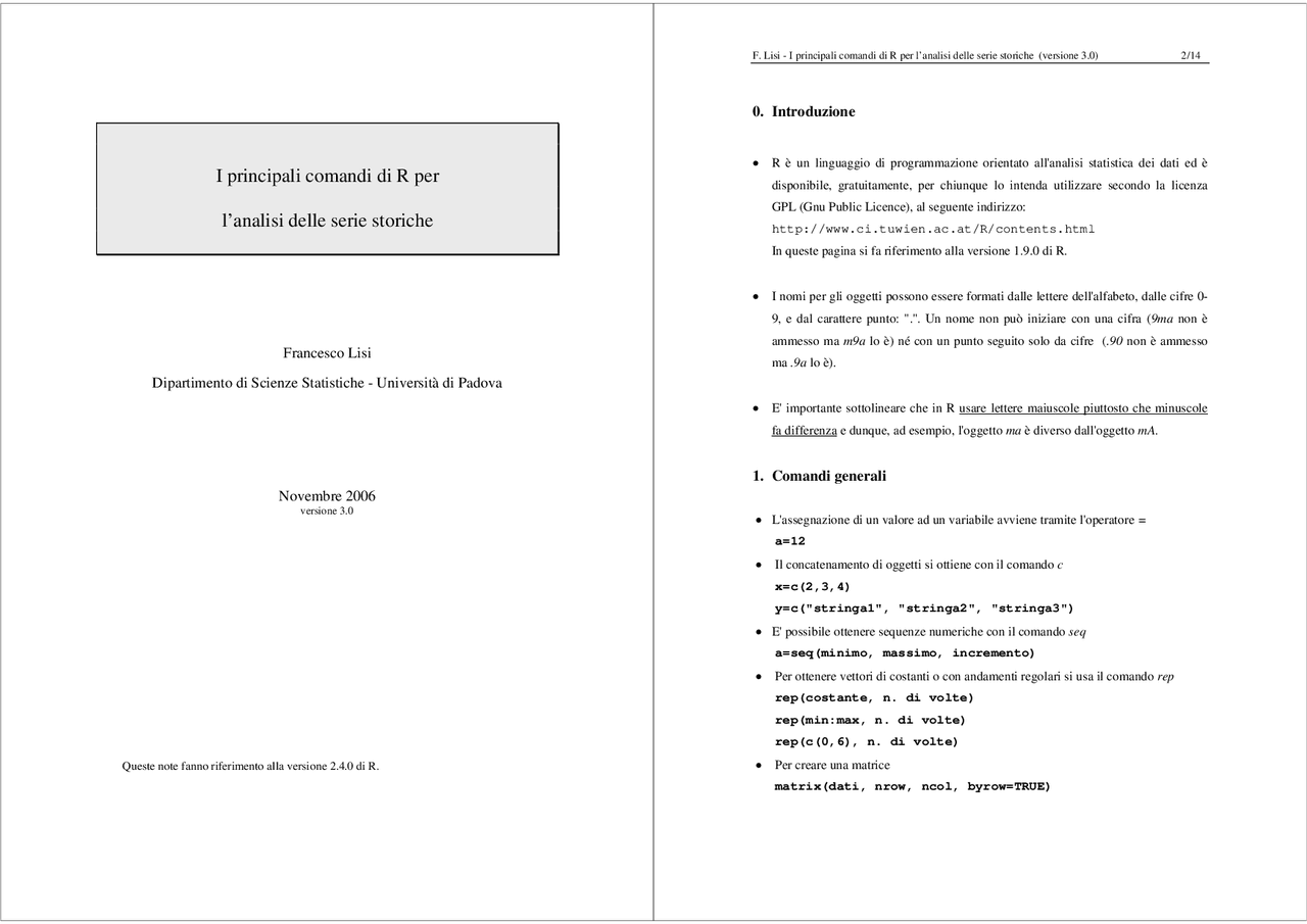 Comandi Per Programma Di Statistica R Docsity