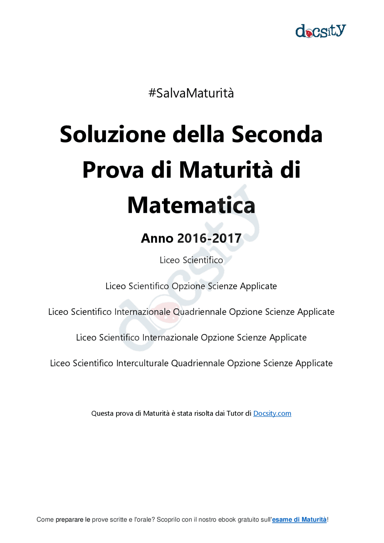 Soluzioni Della Seconda Prova Di Matematica Maturità 2017 Docsity