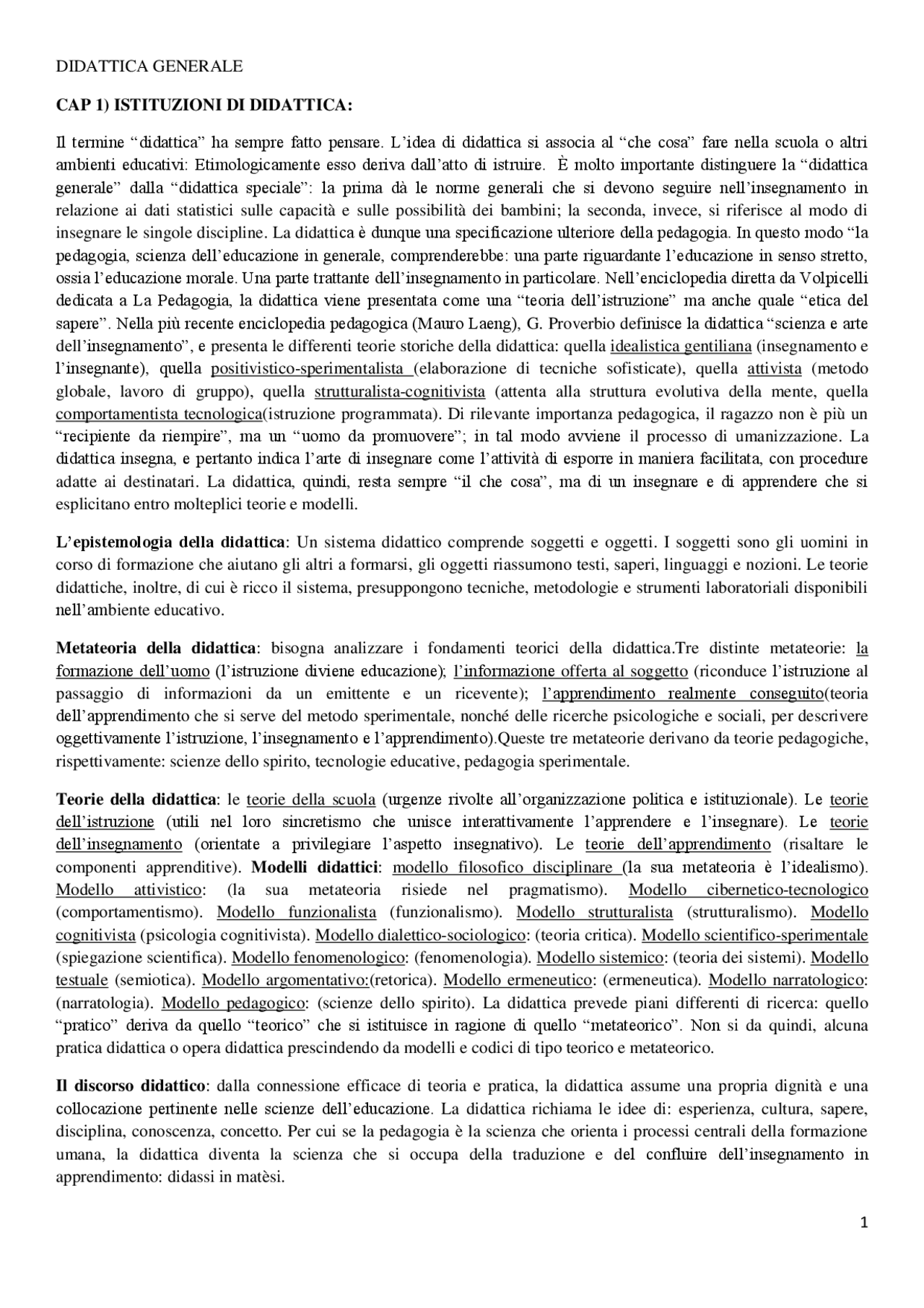 Riassunto Libro Didattica Generale Docsity