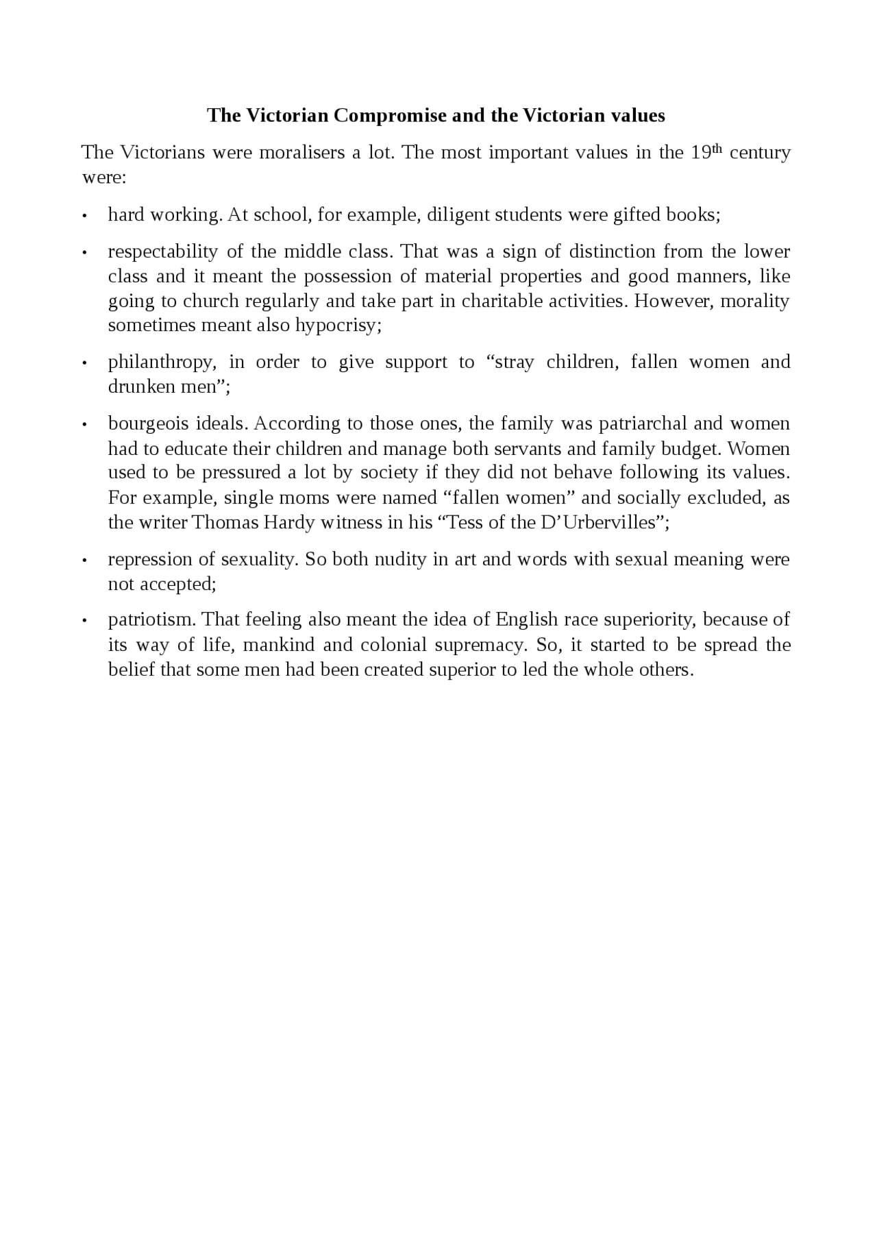 The Victorian Compromise and the Victorian values - Docsity