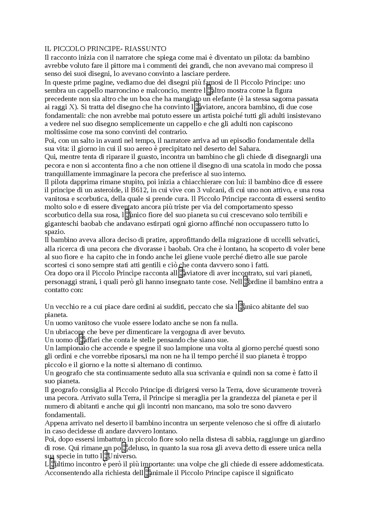 Riassunto Il Piccolo Principe Docsity