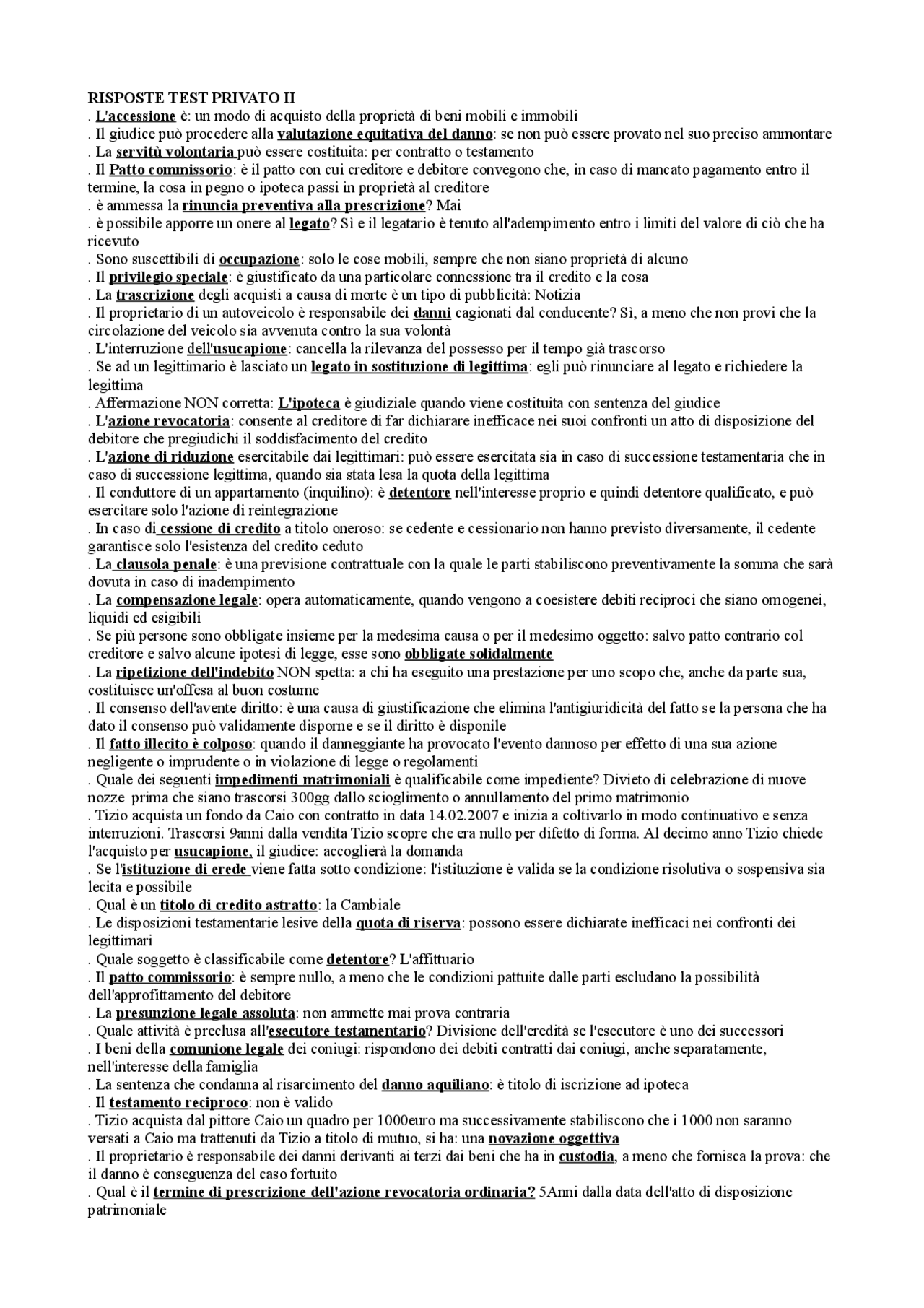 Risposte Test Diritto Privato 2 Docsity