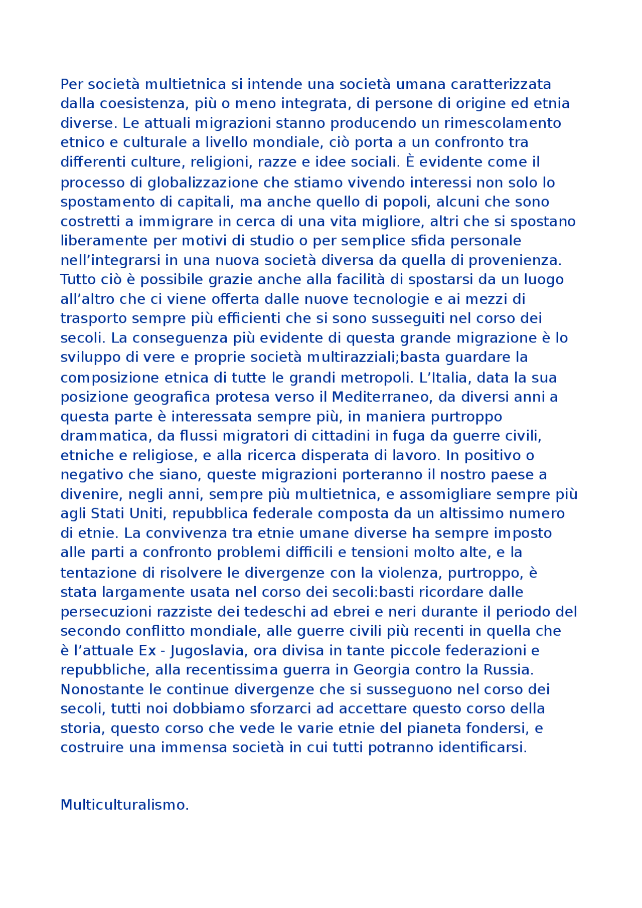 Sociologia e la multiculturalismo - Docsity