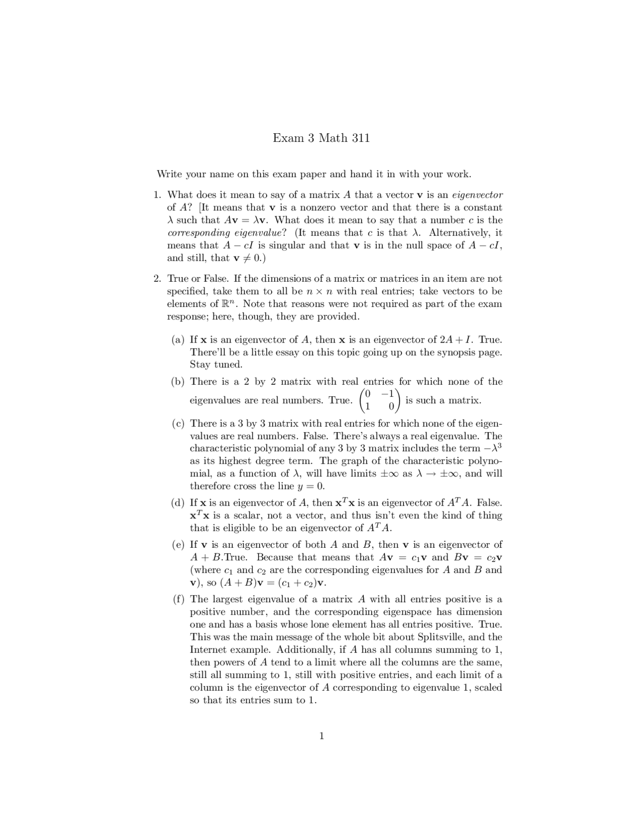 Exam 3 Questions On Top In Applied Math1 Math 311 Docsity