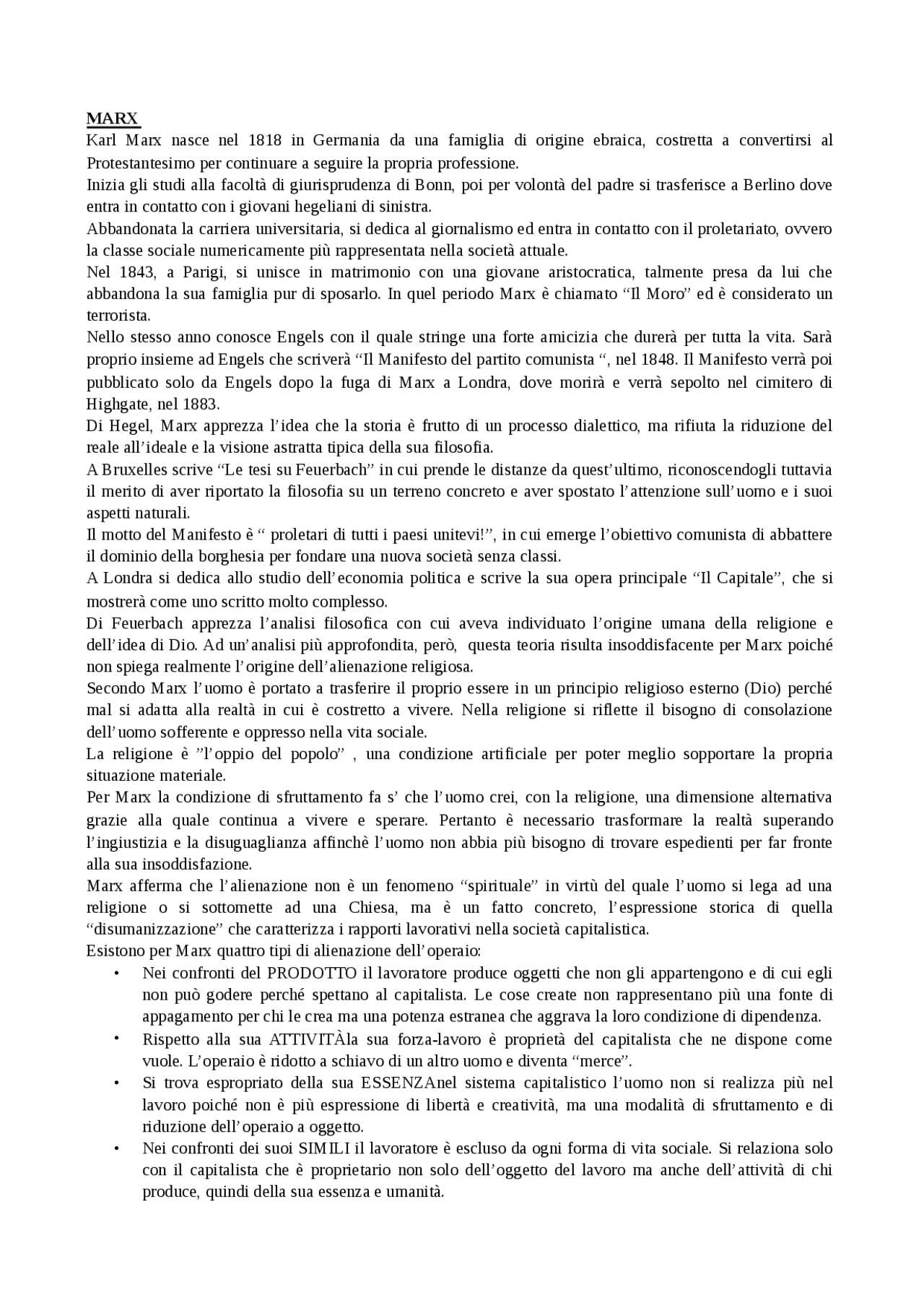 Riassunto Su Karl Marx Docsity