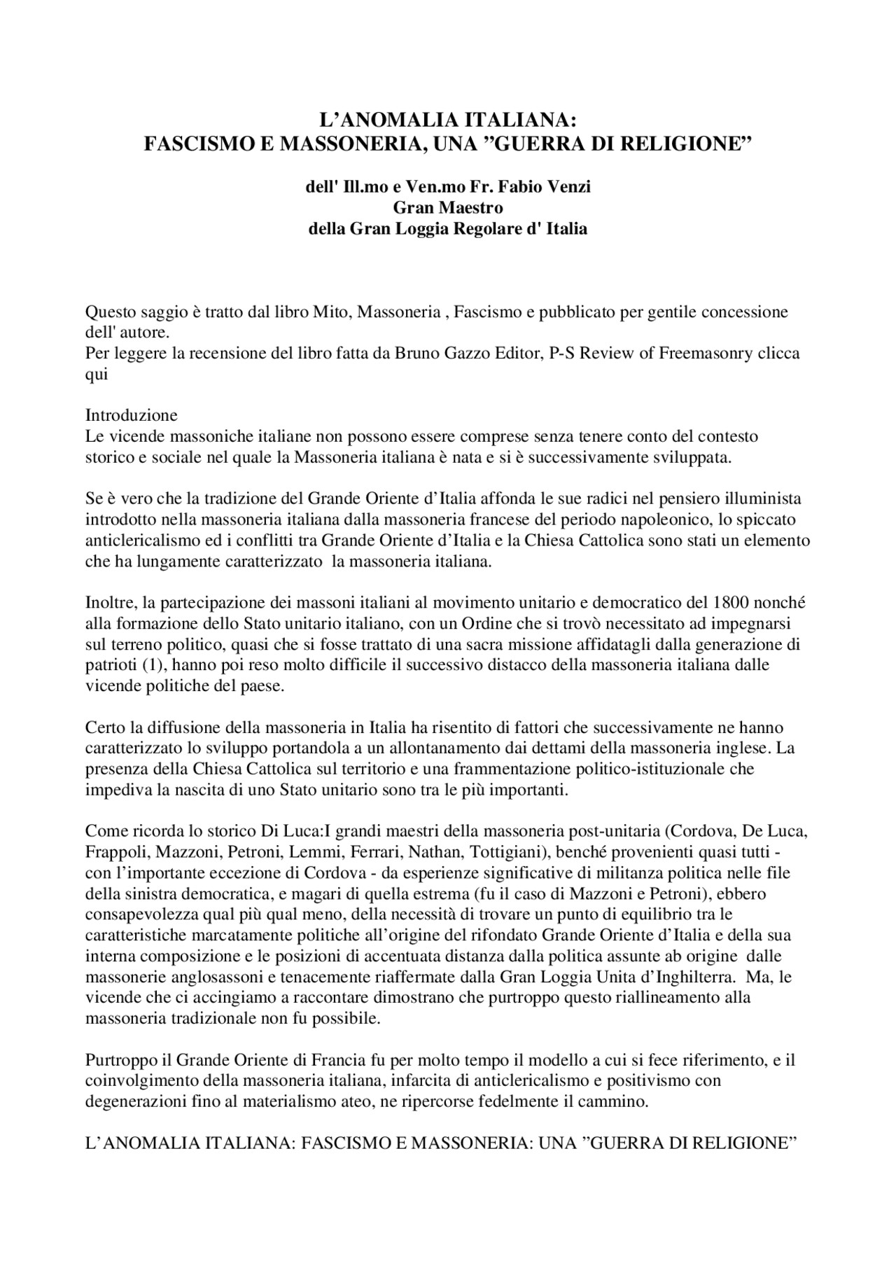 Fascismo E Massoneria Docsity