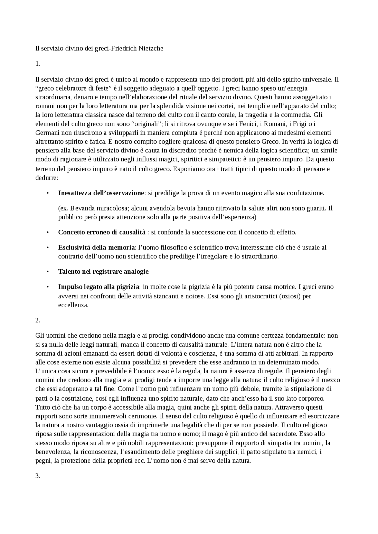 Servizio Divino Dei Greci Di Nietzsche Docsity