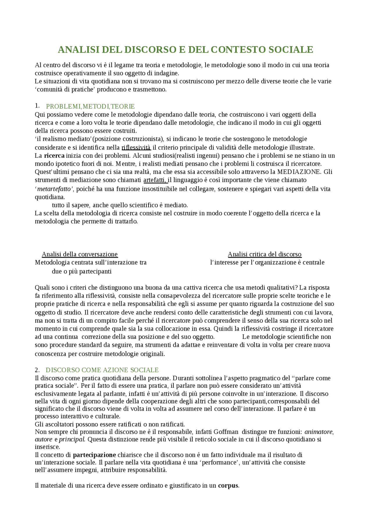 Analisi Del Discorso E Del Contesto Sociale Docsity
