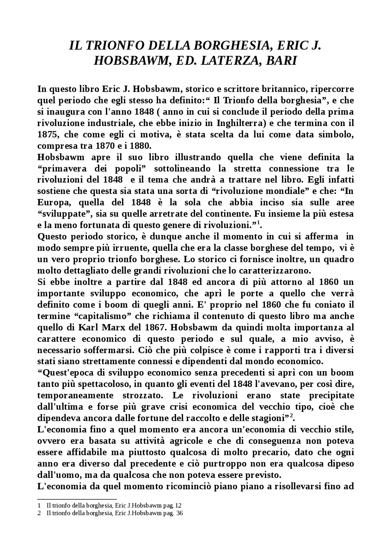 Trionfo della borghesia - Docsity