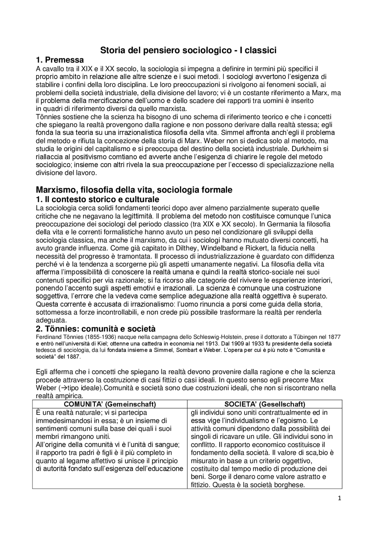 Storia Del Pensiero Sociologico Docsity