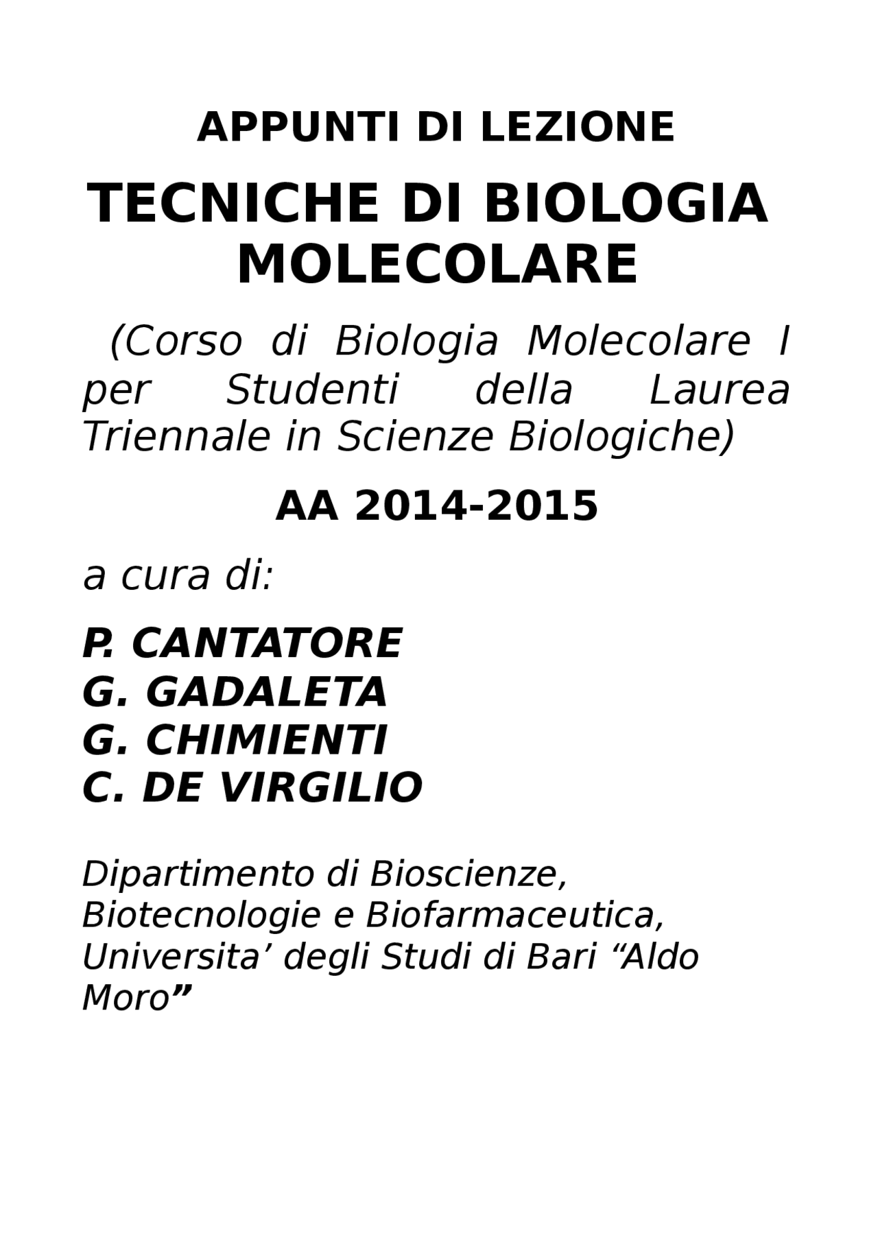Tecniche Di Biologia Molecolare Docsity