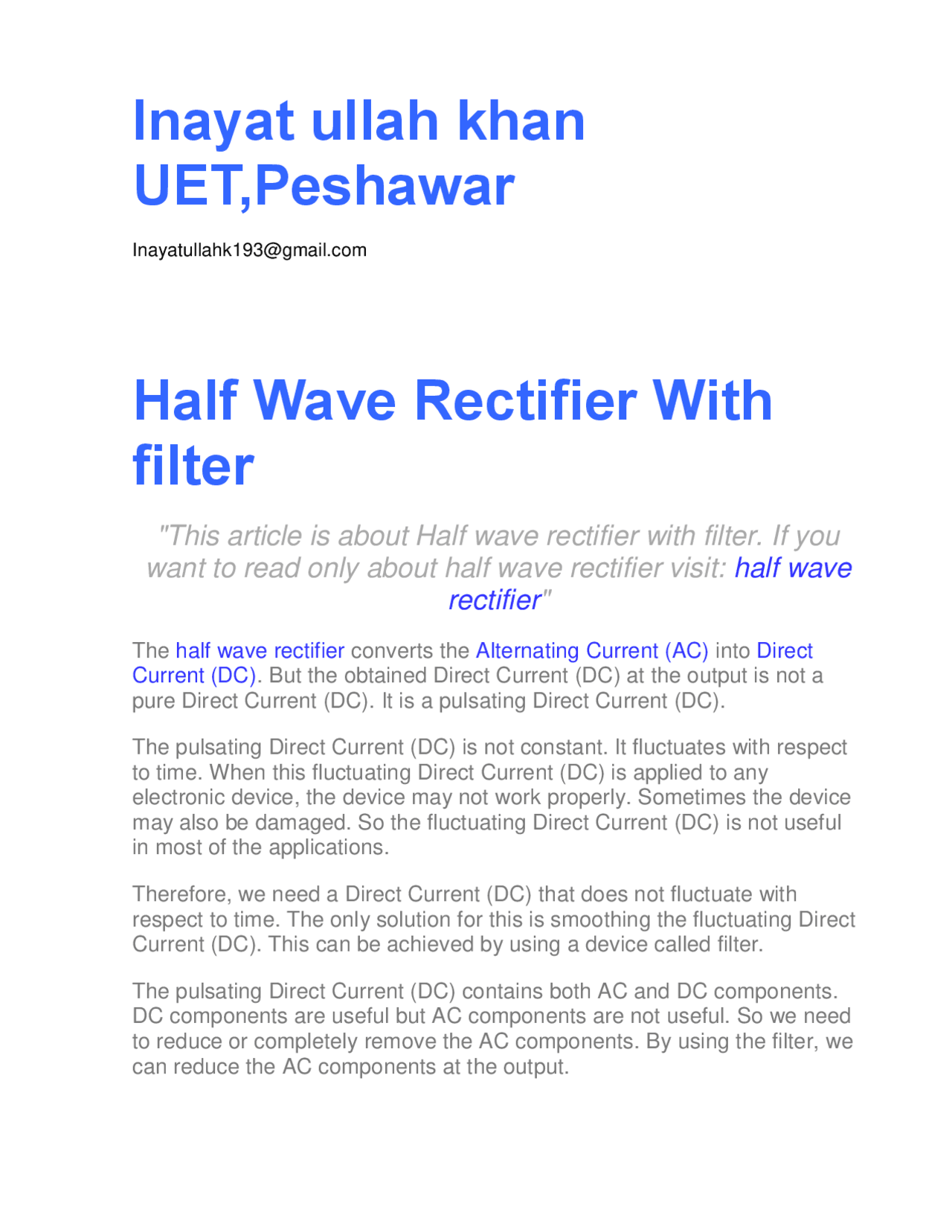 Half And Ful Wave Rectifier Docsity