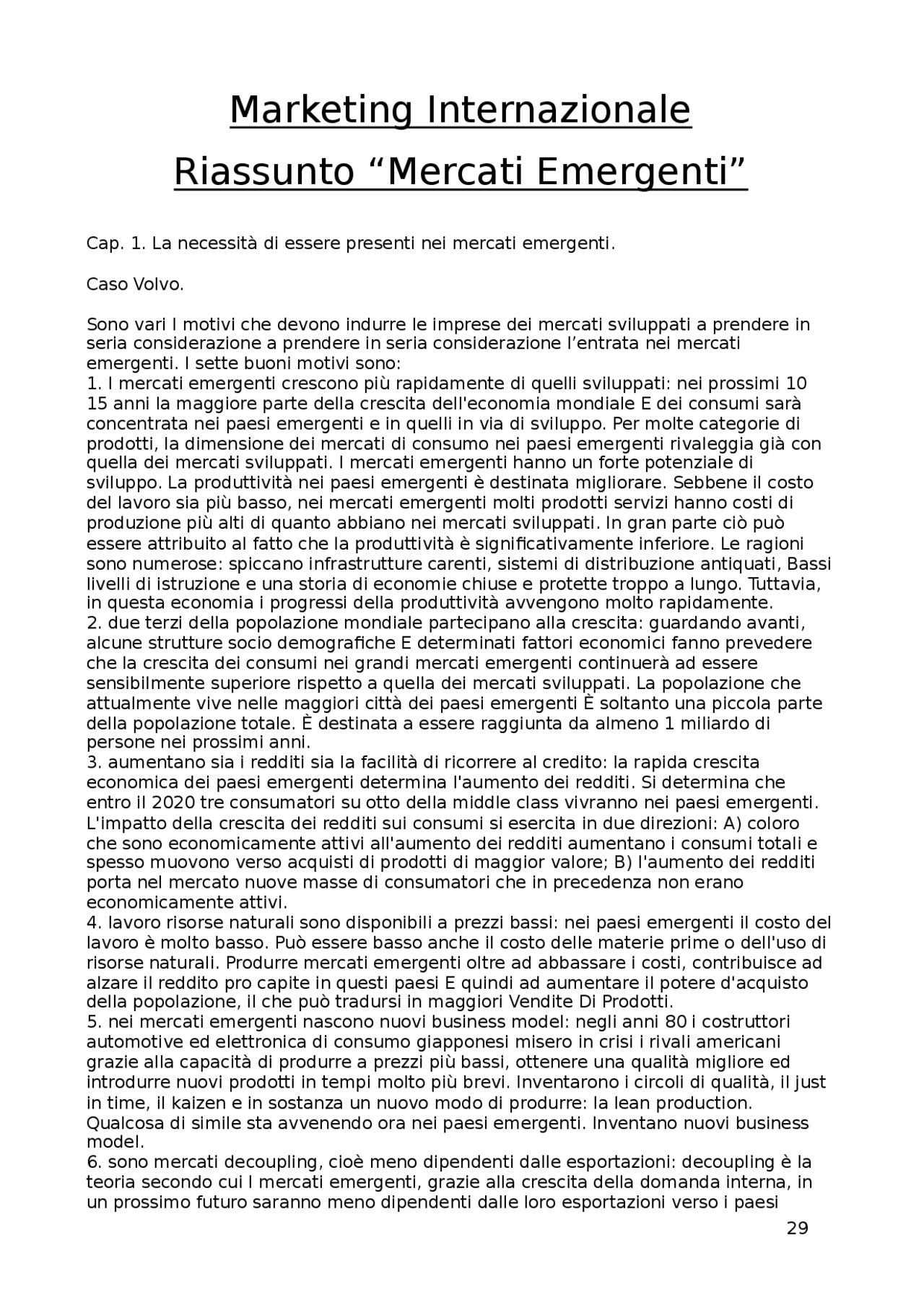 Riassunto Mercati Emergenti Docsity