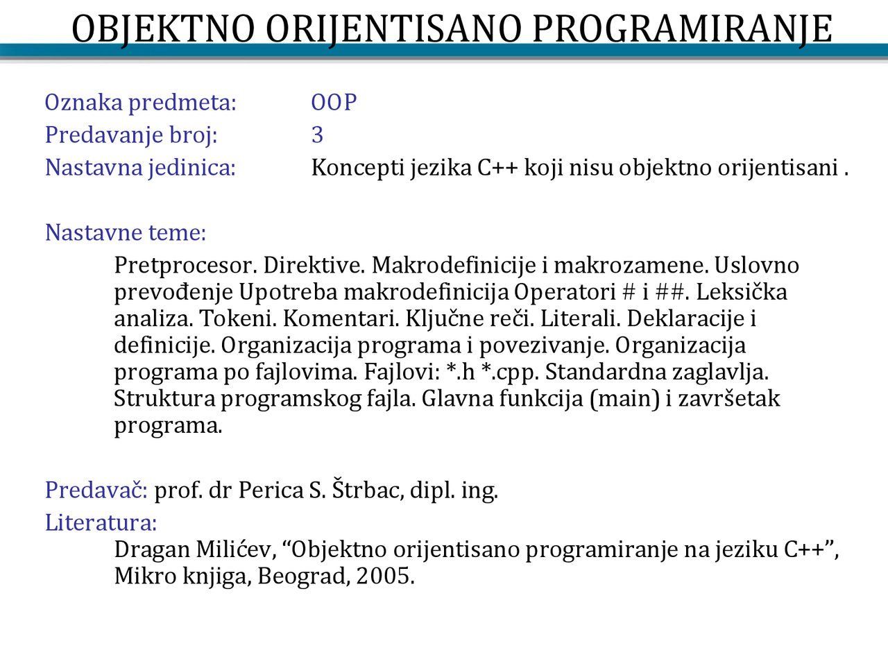 Objektno Orjentisano Programiranje Ispiti Predlog Informatika Docsity