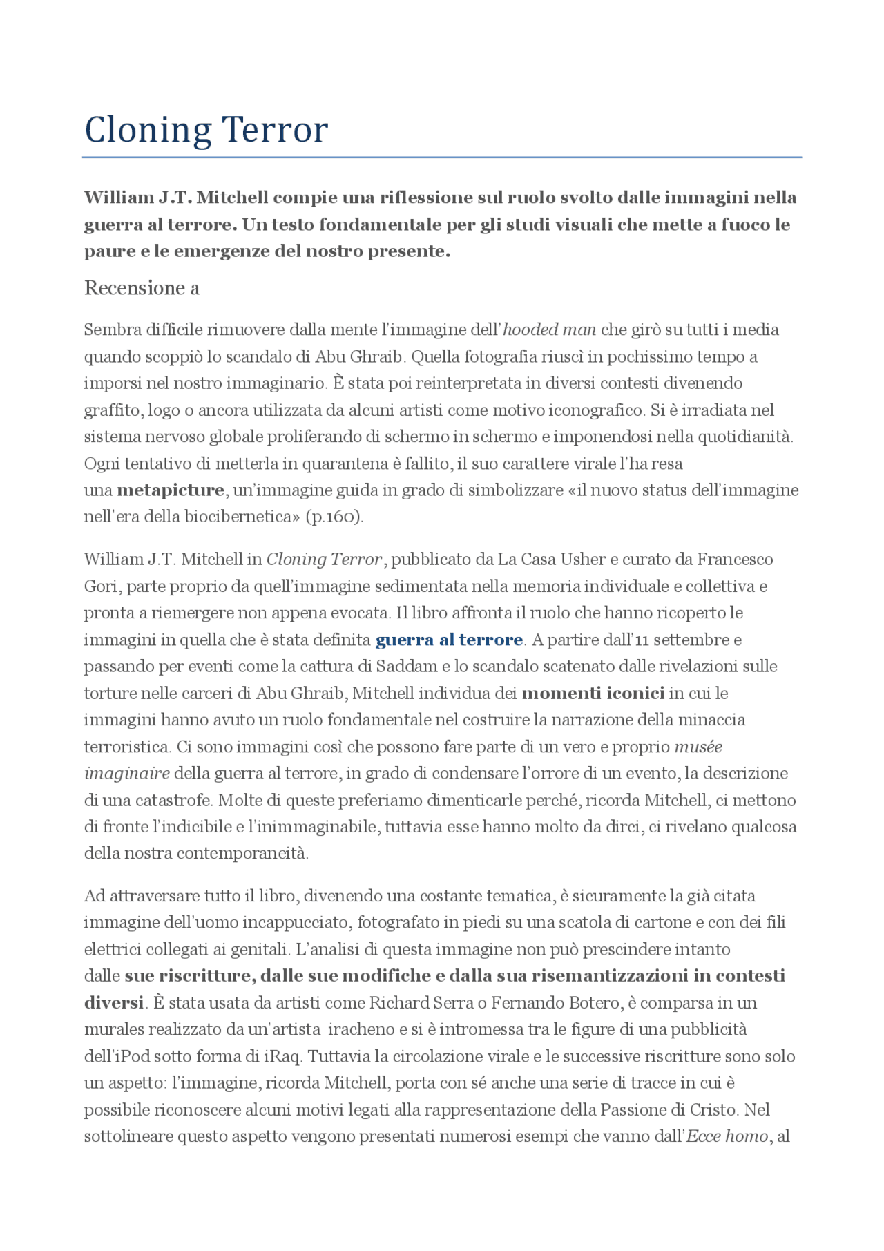 Cloning Terror di WJT Mitchell - Docsity