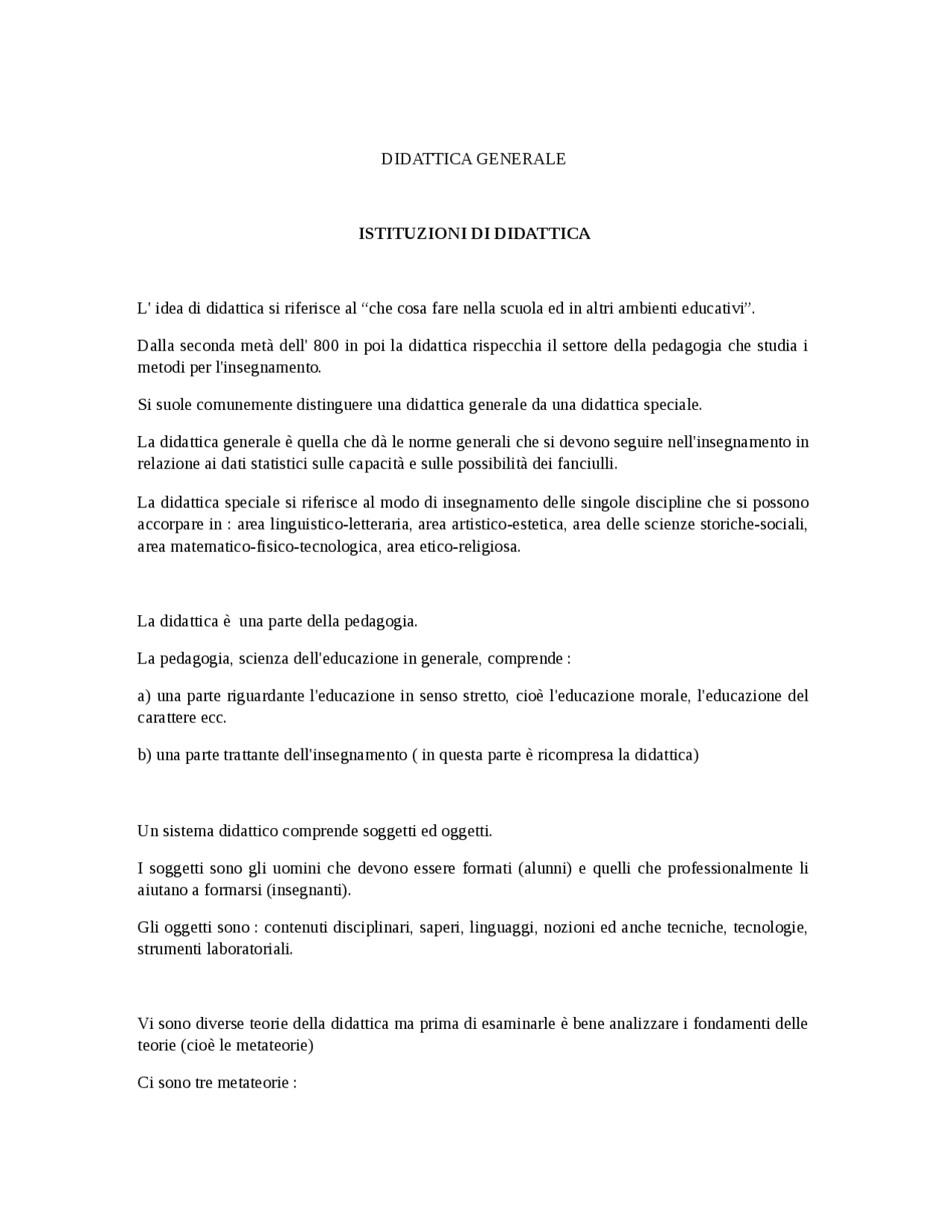 Riassunti Del Libro Manuale Di Didattica Generale Di Gennari Docsity