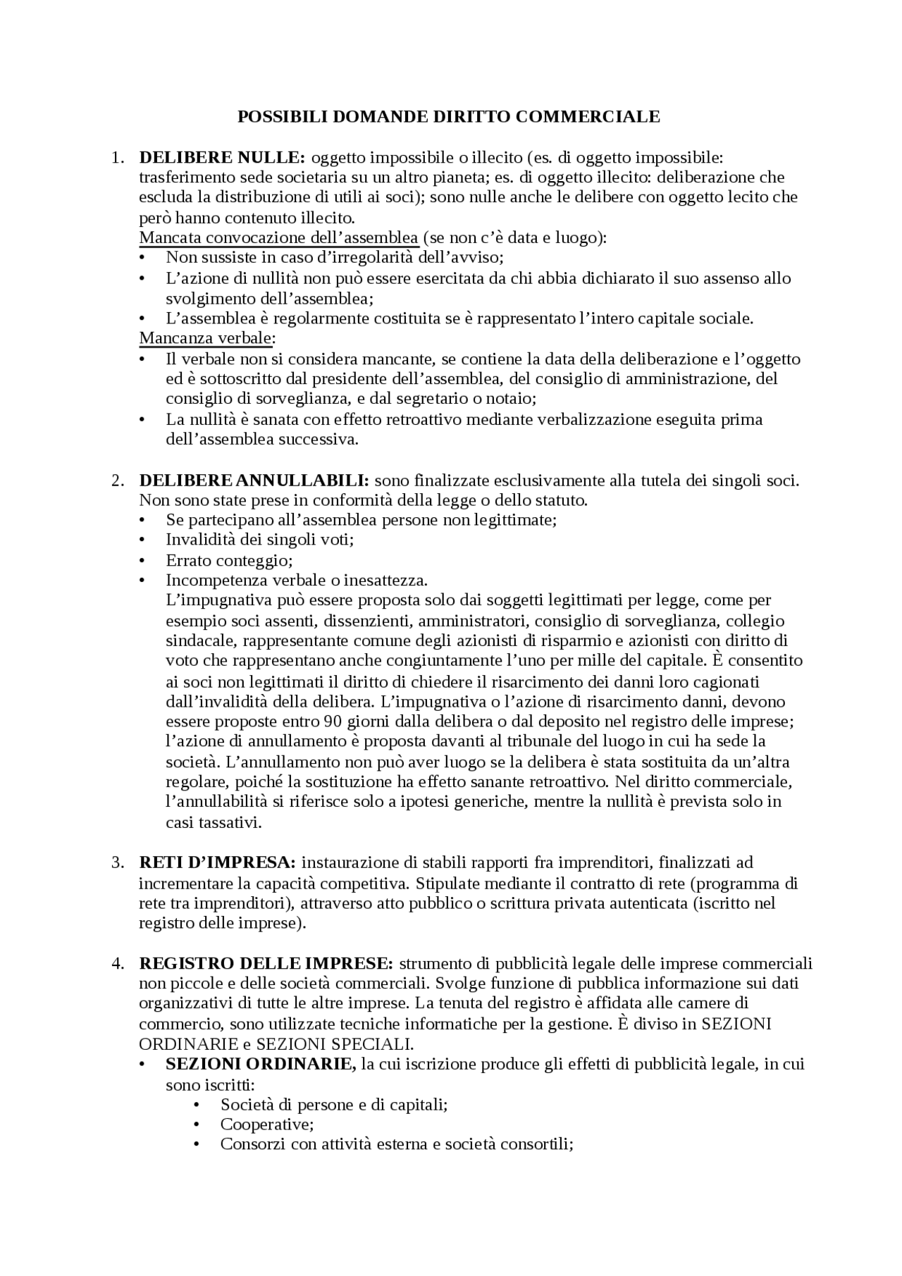 Domande Esame Orale Di Diritto Commerciale Prof Bocchiola Docsity