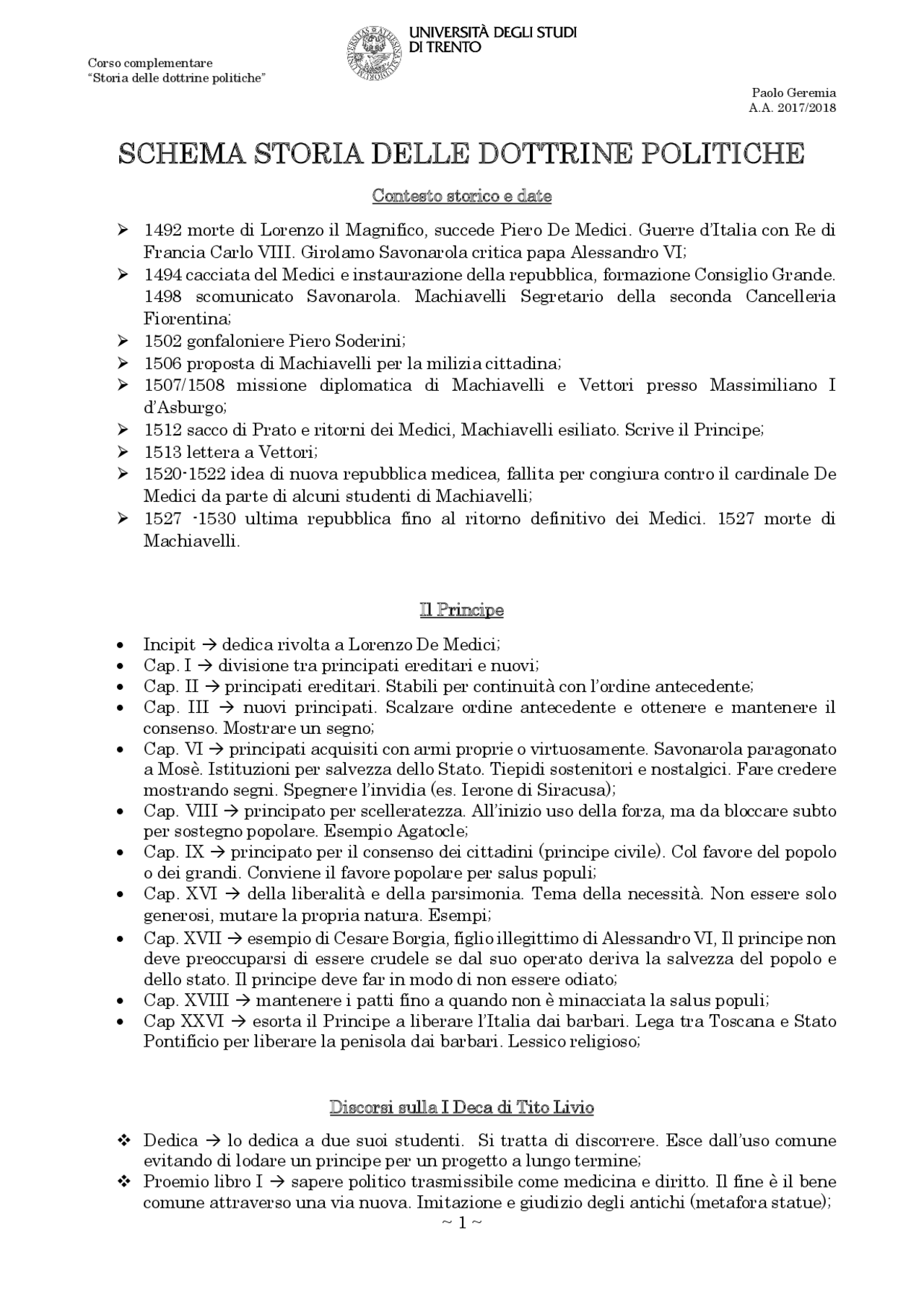Schema Riassuntivo Appunti Del Corso Storia Delle Dottrine Politiche