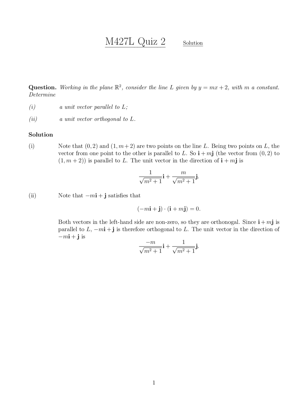 Unit Vector As A Parallel And Orthogonal Quiz 2 M 427l Docsity