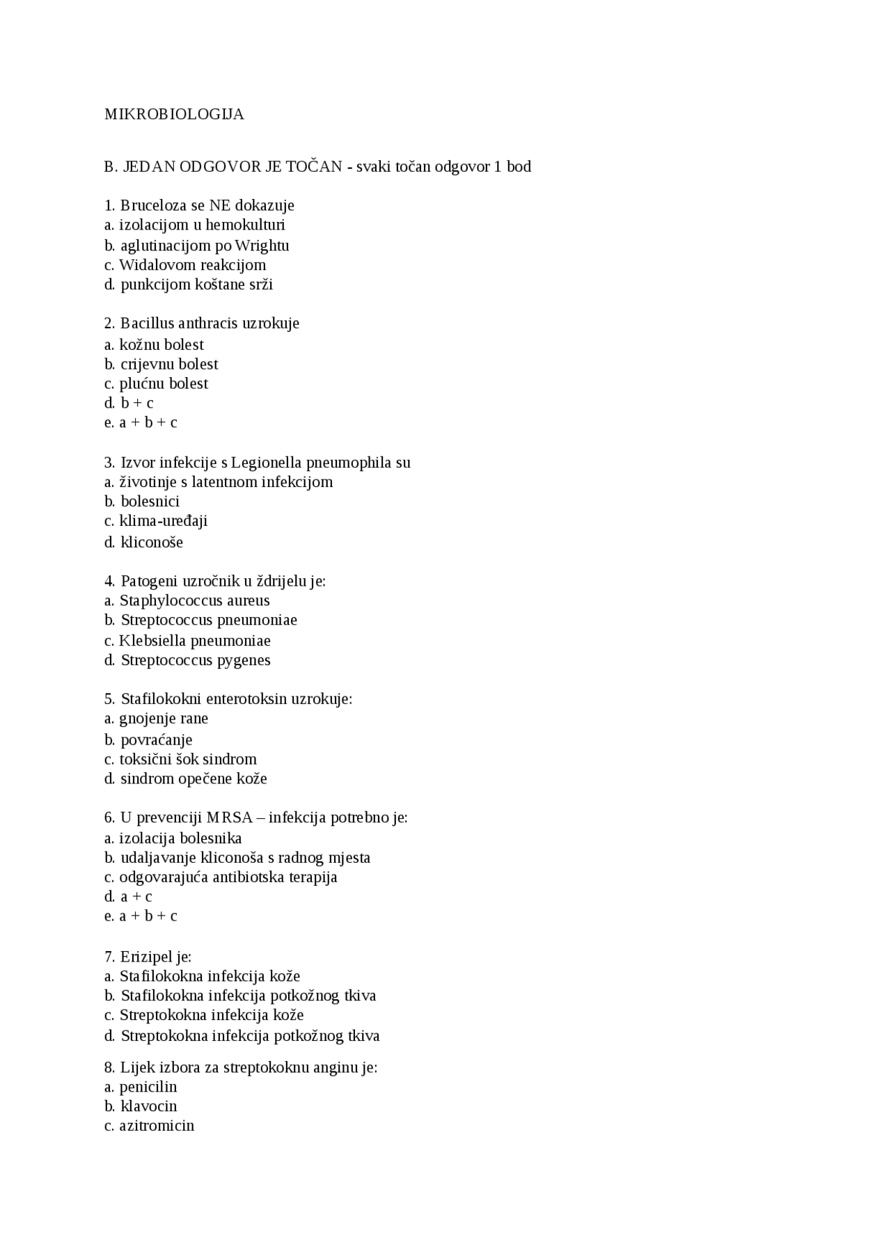 Mikrobiologija Pitanja Ispiti Predlog Mikrobiologija Docsity