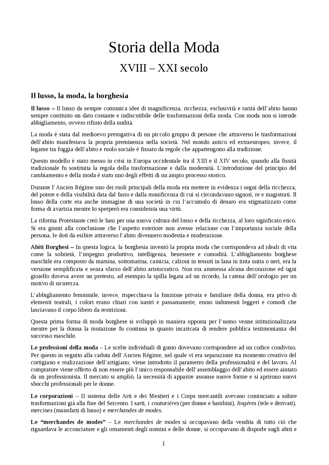Storia Della Moda Xviii Xxi Secolo Docsity