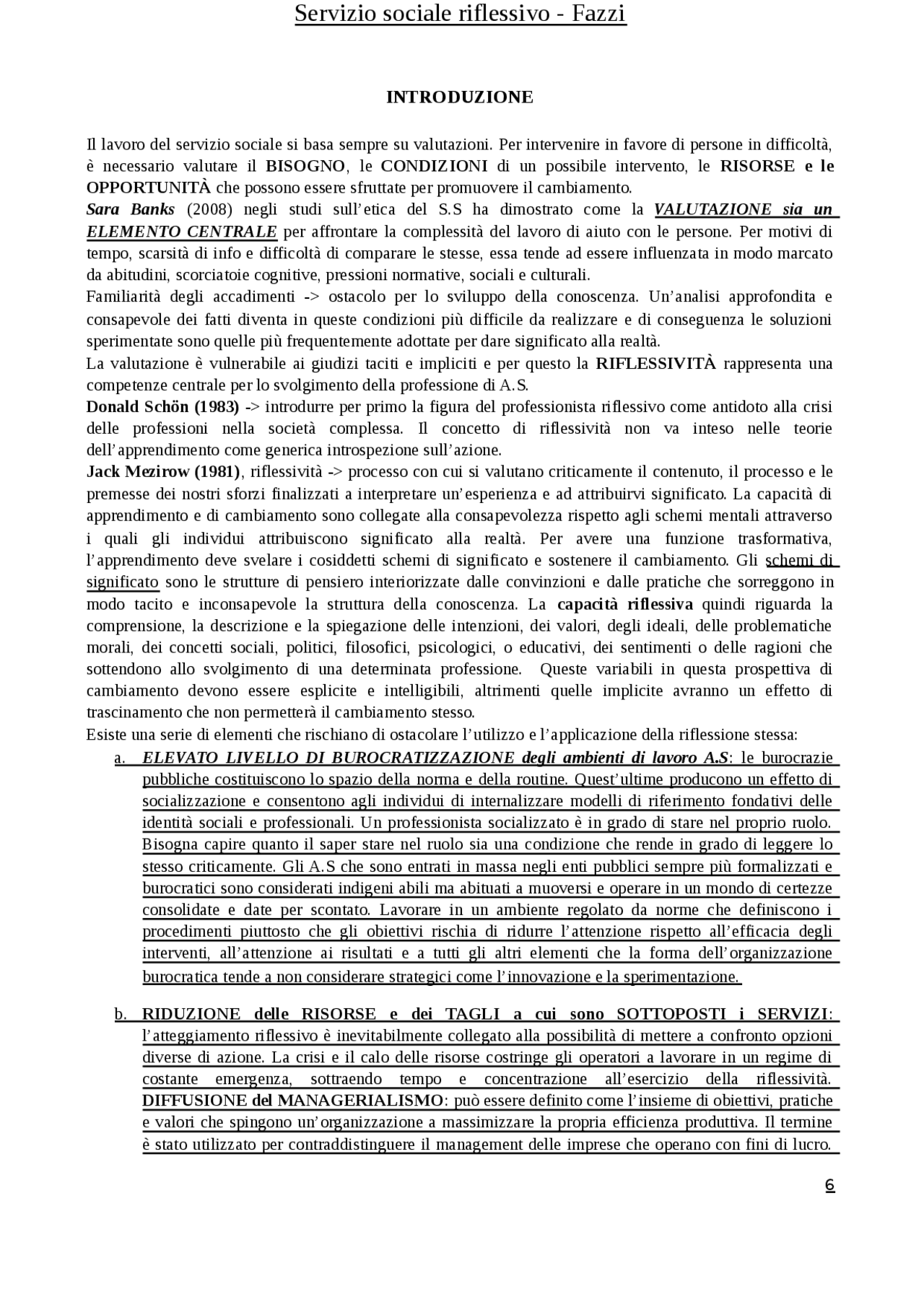 Servizio Sociale Riflessivo Docsity