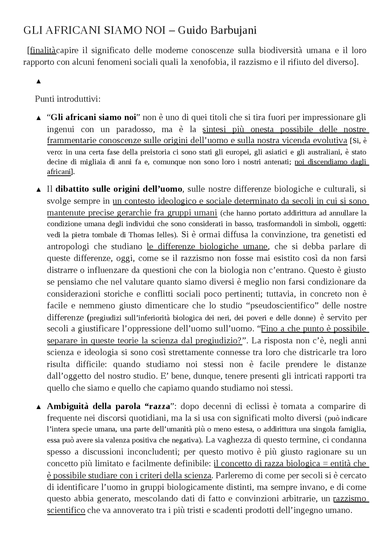 Riassunto "Gli africani siamo noi" Guido Barbujani - Docsity