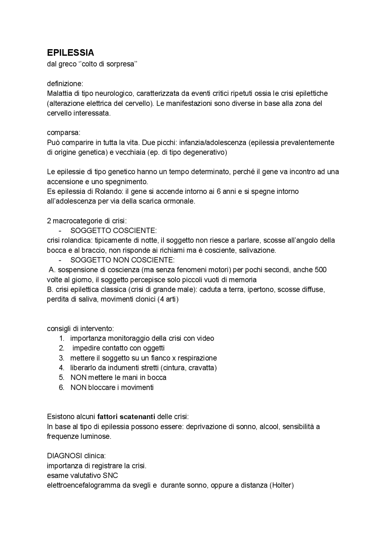 Epilessia, igiene e cultura medico sanitaria - Docsity