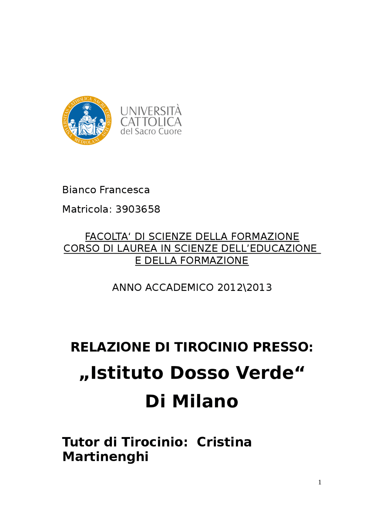Tesi Di Tirocinio Cdi Docsity