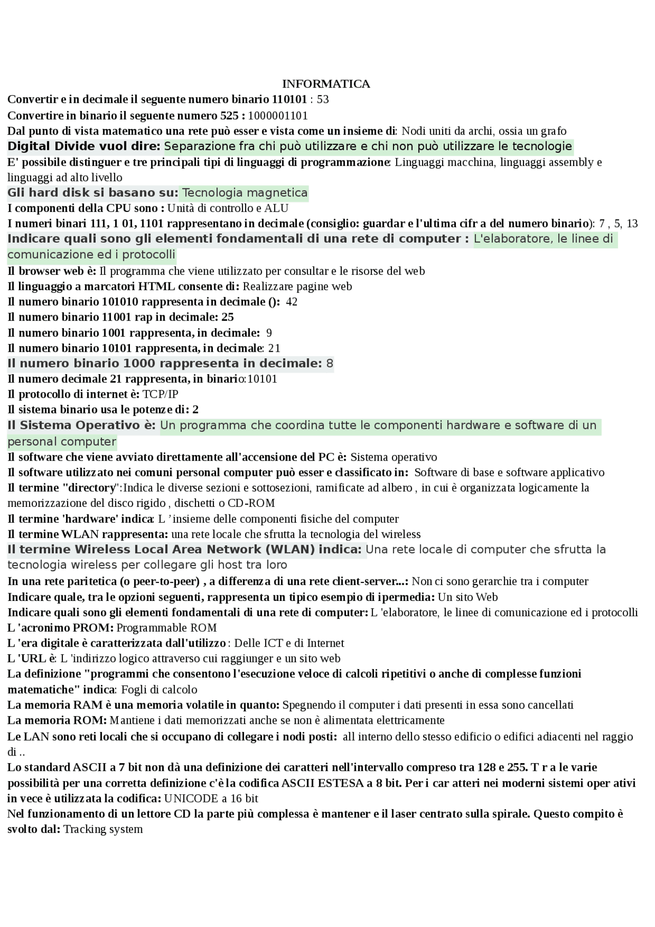 Domande Informatica Unipegaso Docsity