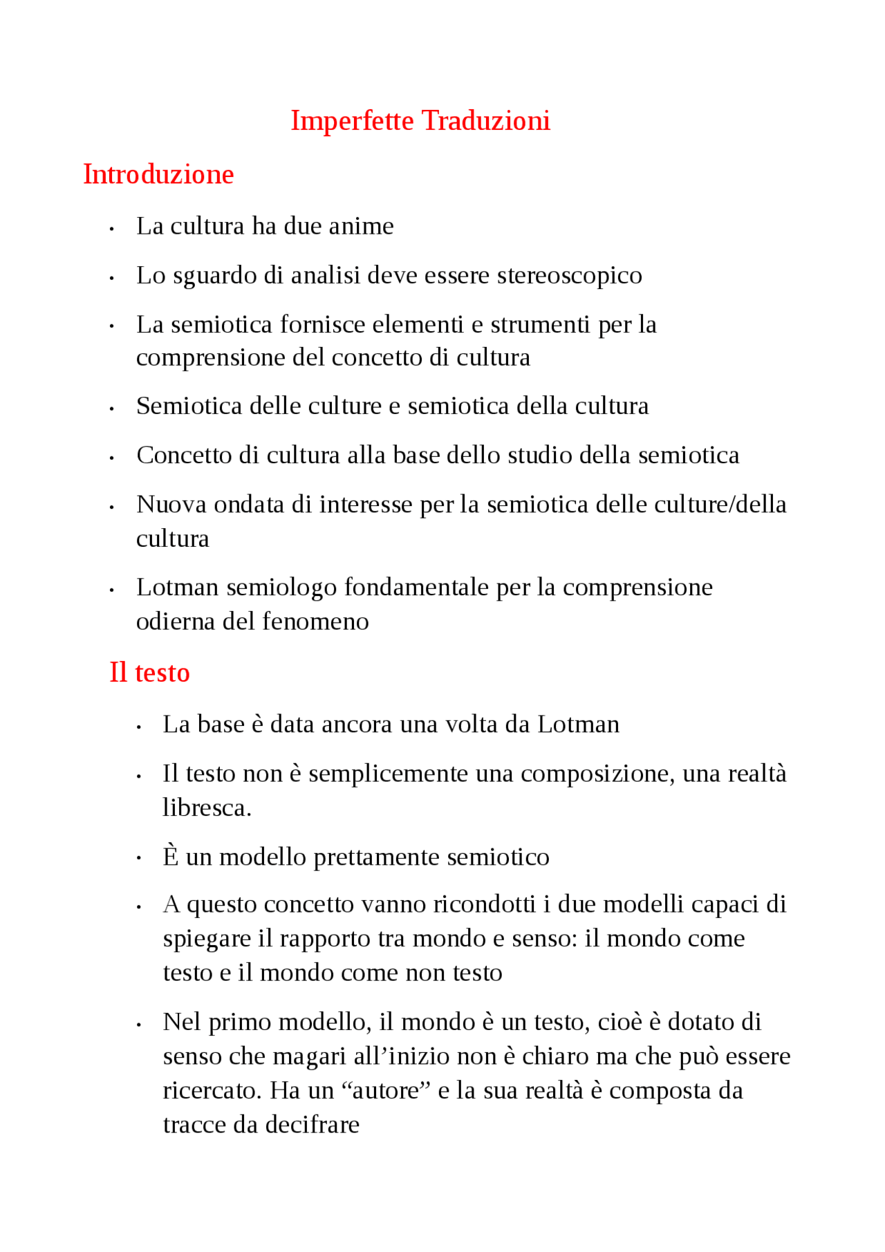 Riassunto Del Cap1 Imperfette Traduzioni Docsity