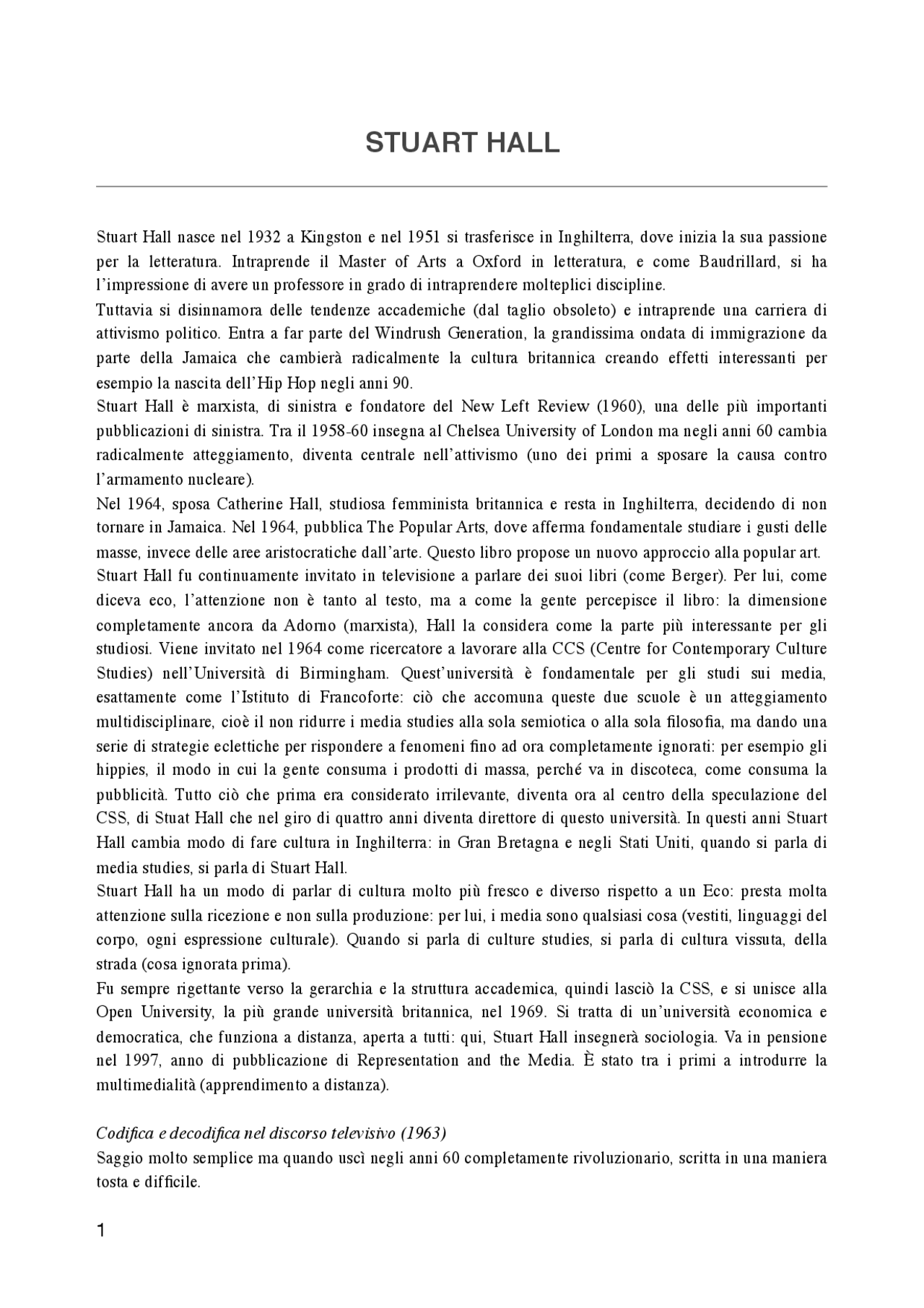 Appunti Lezione Stuart Hall Comunicazione Multimediale Iulm Bittanti