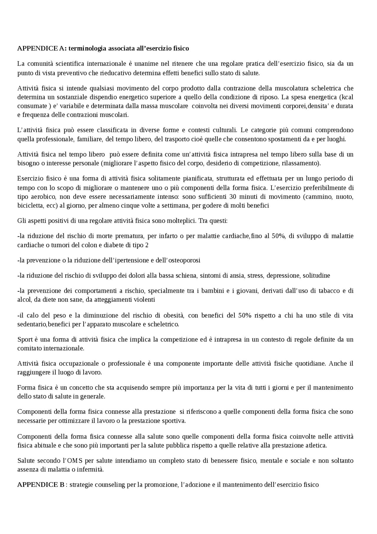 Appunti Per Le Scienze Motorie Docsity