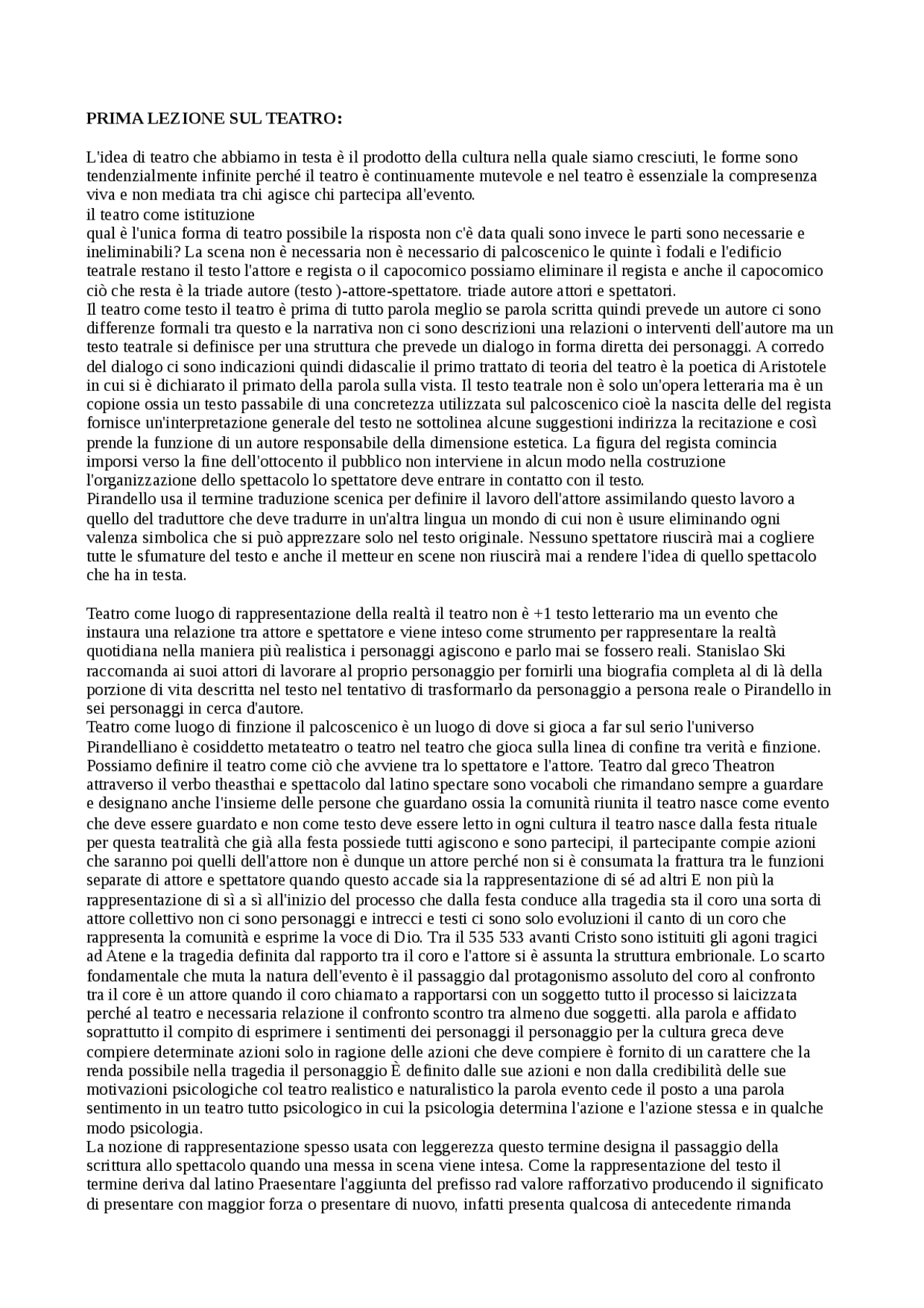 Prima Lezione Sul Teatro Docsity