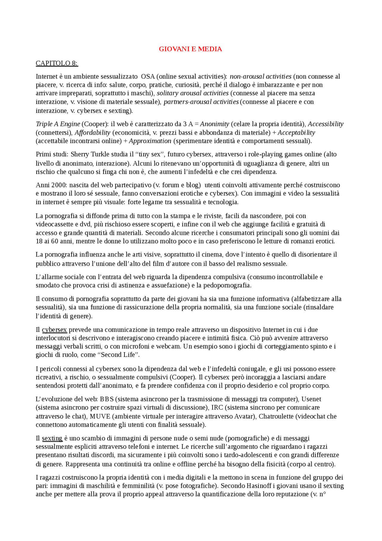 Riassunto Giovani E Media Docsity
