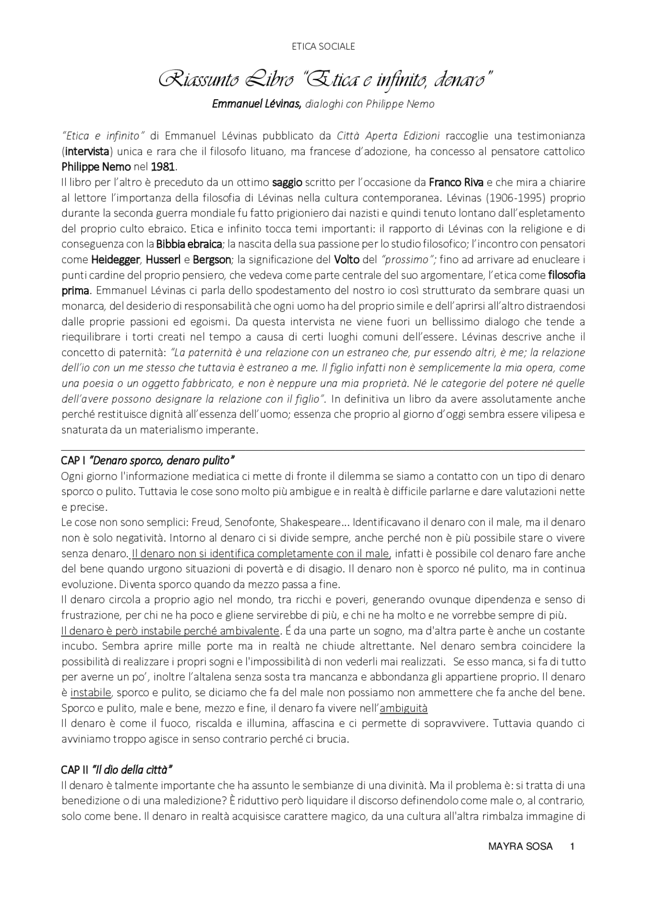 Riassunto Libro Etica E Infinito Denaro Docsity
