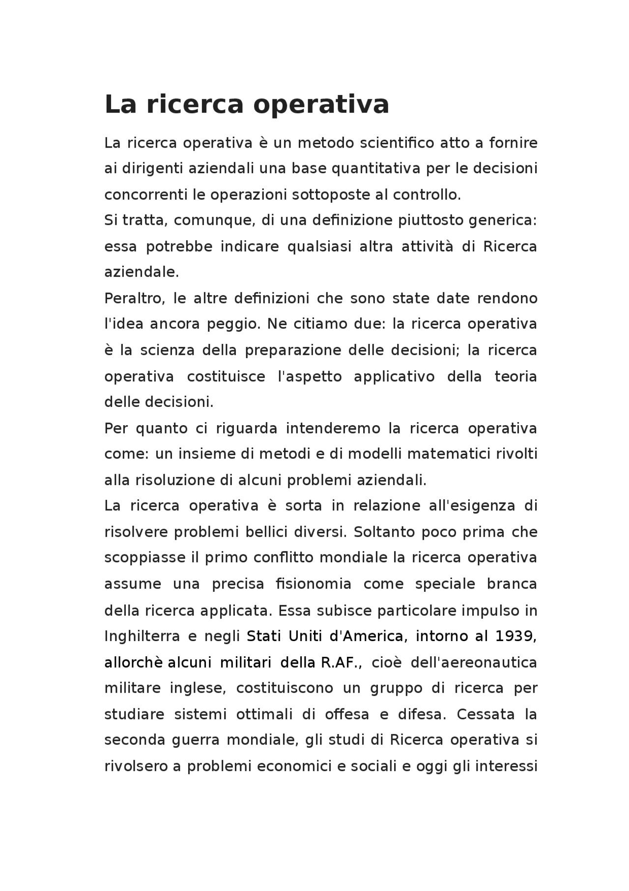 La Ricerca Operativa Docsity