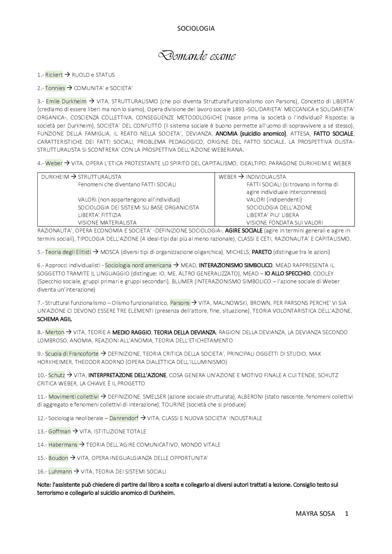 Domande Esame Sociologia Docsity
