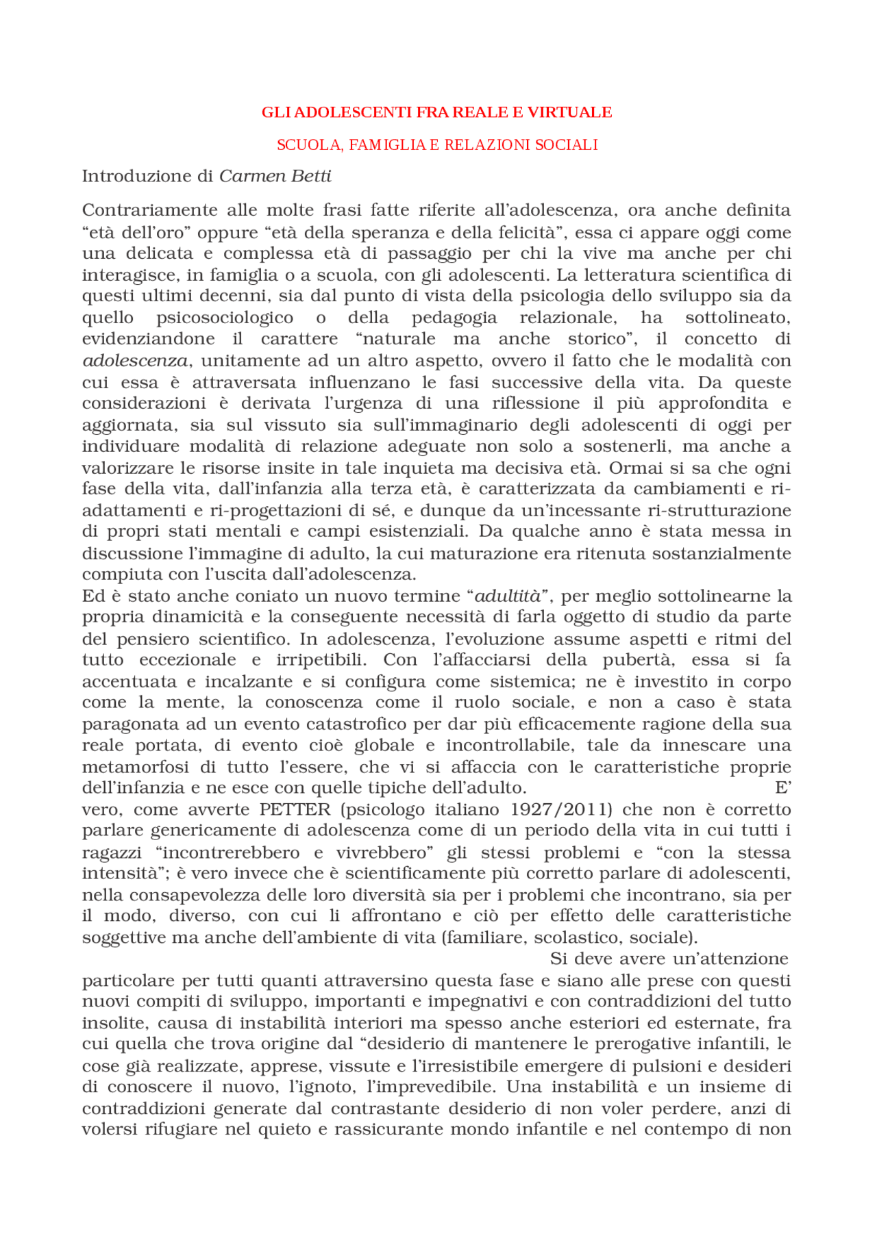 Adolescenti Fra Reale E Virtuale Docsity