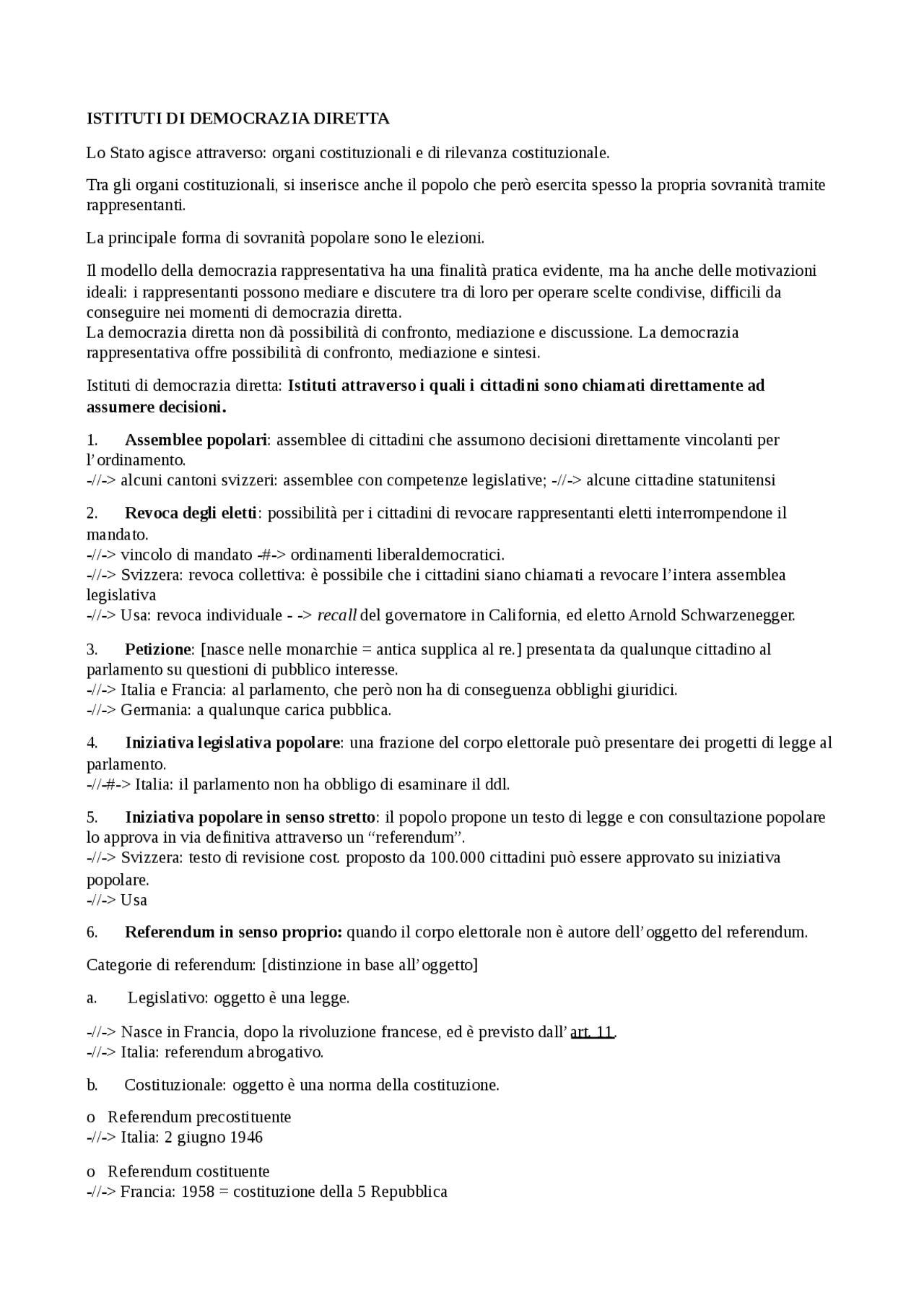 Istituti Di Democrazia Diretta Docsity