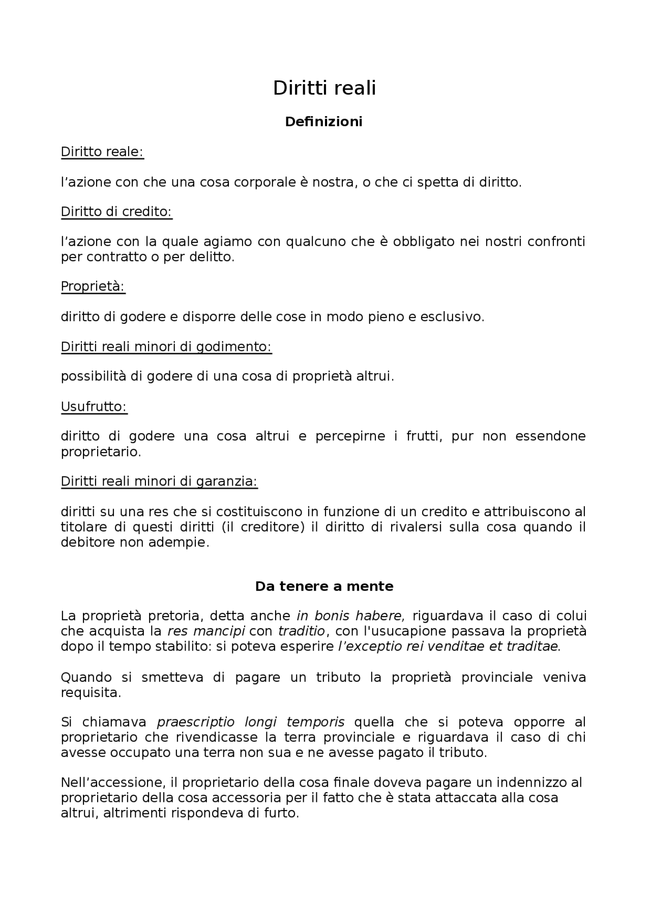 Diritto Romano I Diritti Reali Dispense Di Diritto Romano Docsity