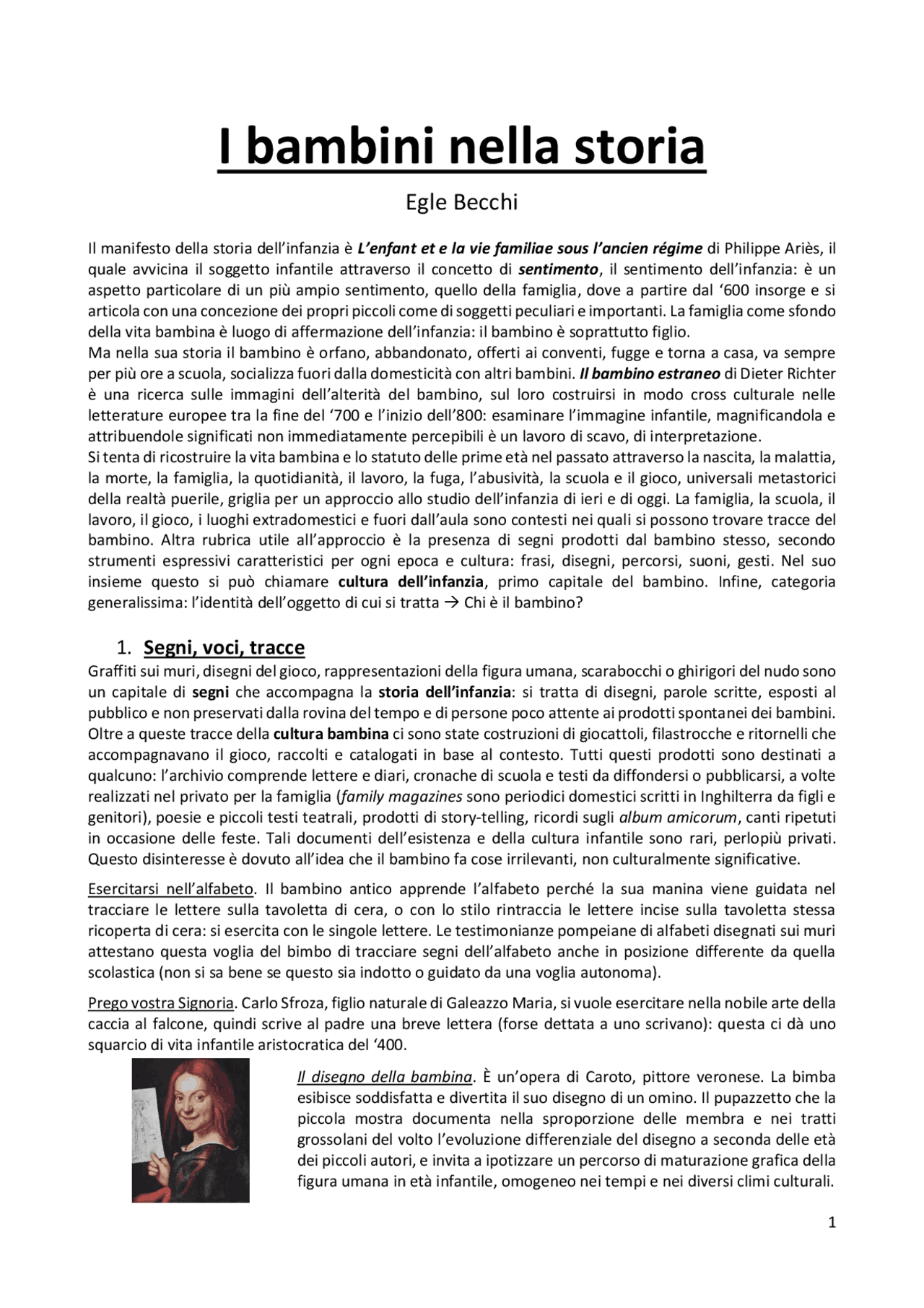 I Bambini Nella Storia Egle Becchi Docsity