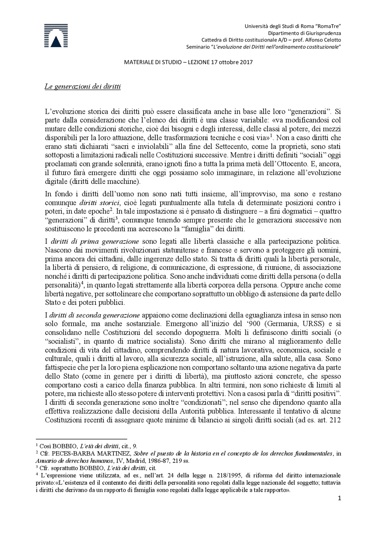 Generazione Dei Diritti Cattedra Prof Alfonso Celotto Prove D