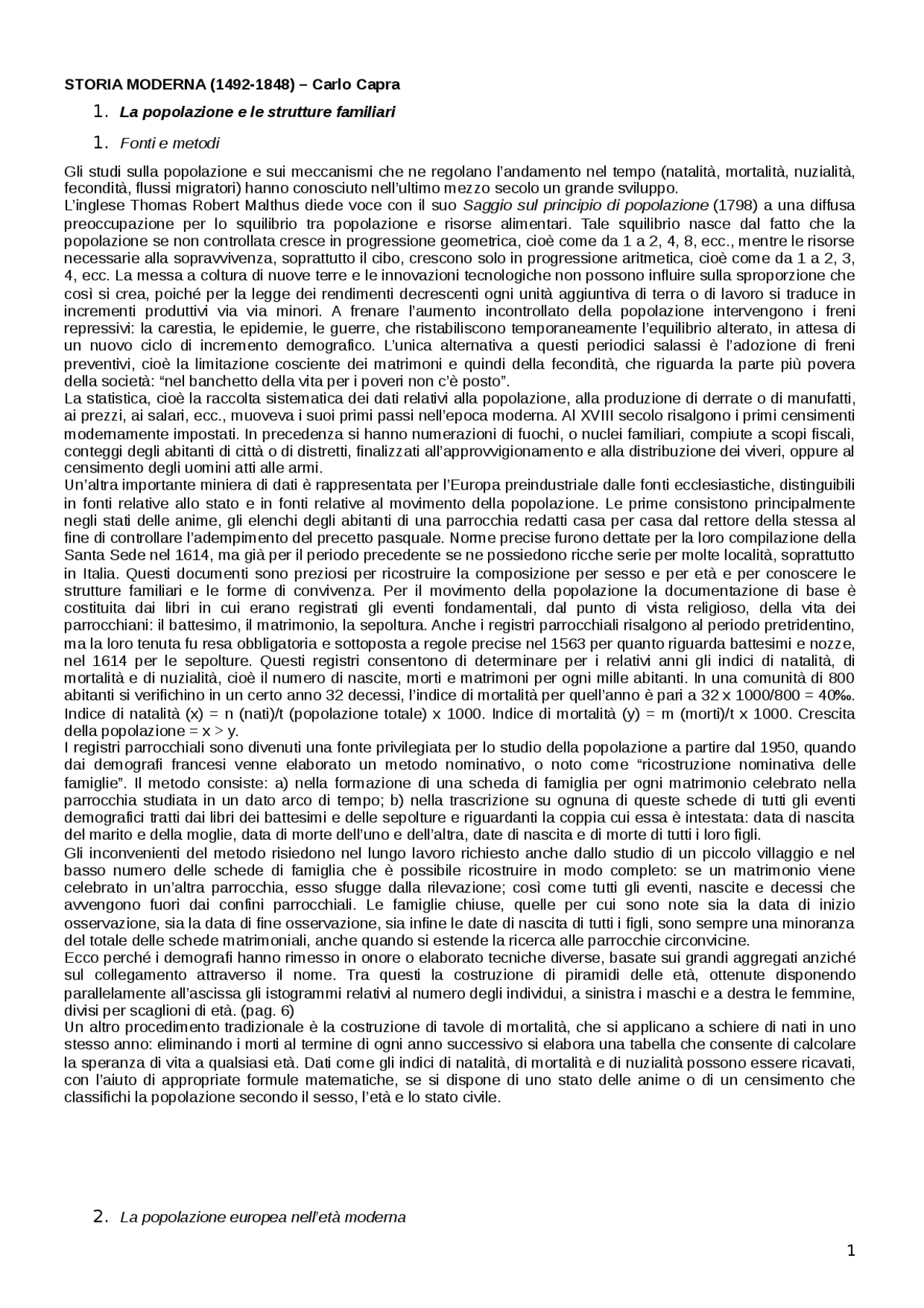 STORIA MODERNA (1492-1848) – Carlo Capra - Docsity